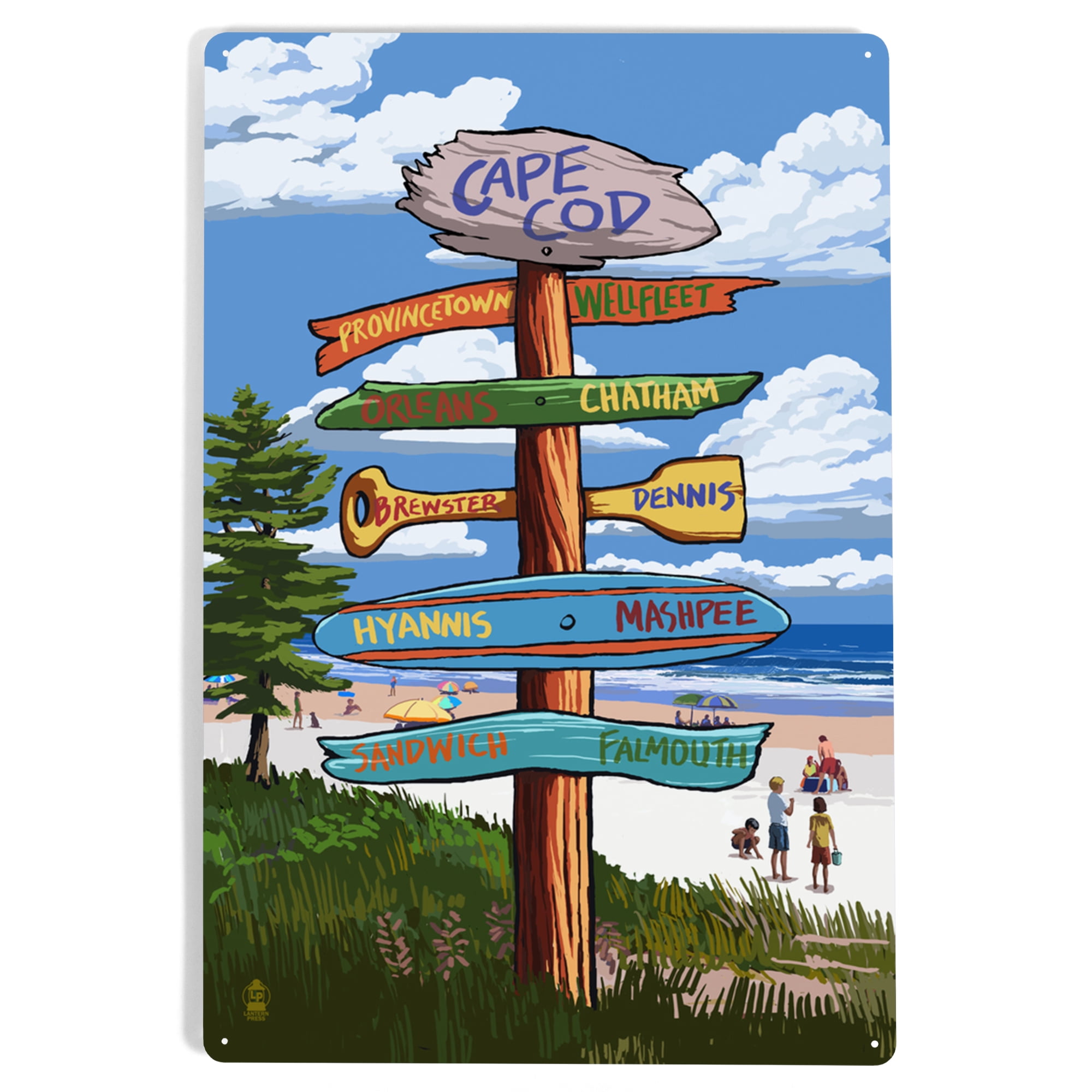 Cape Cod, Massachusetts, Destination Signpost (12x18 Aluminum Art ...
