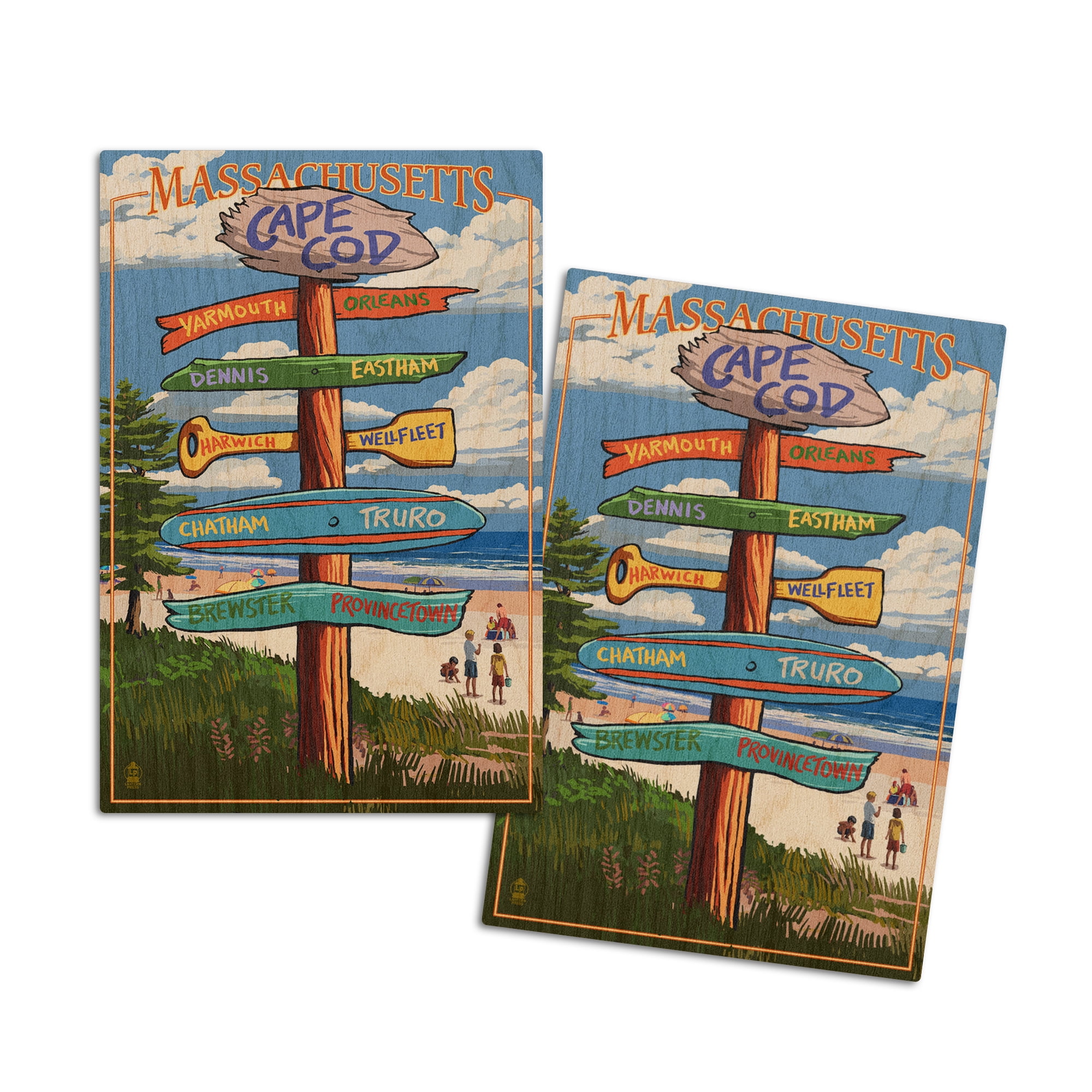 Cape Cod, Massachusetts, Destinations Sign (Version 2) (4x6 Birch Wood ...