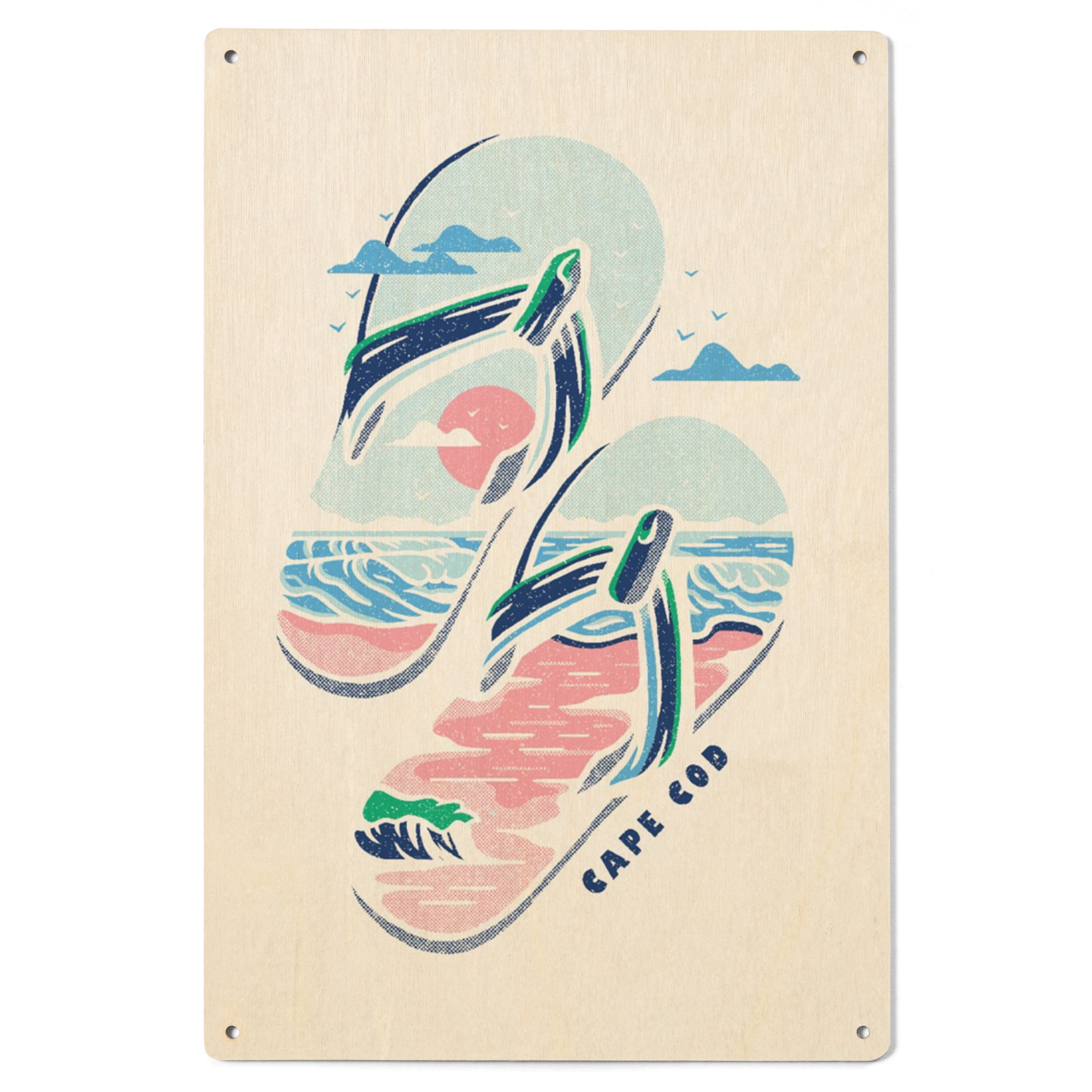 Cape Cod, Massachusetts, Flip Flops Beach Scene, Distressed Vector ...