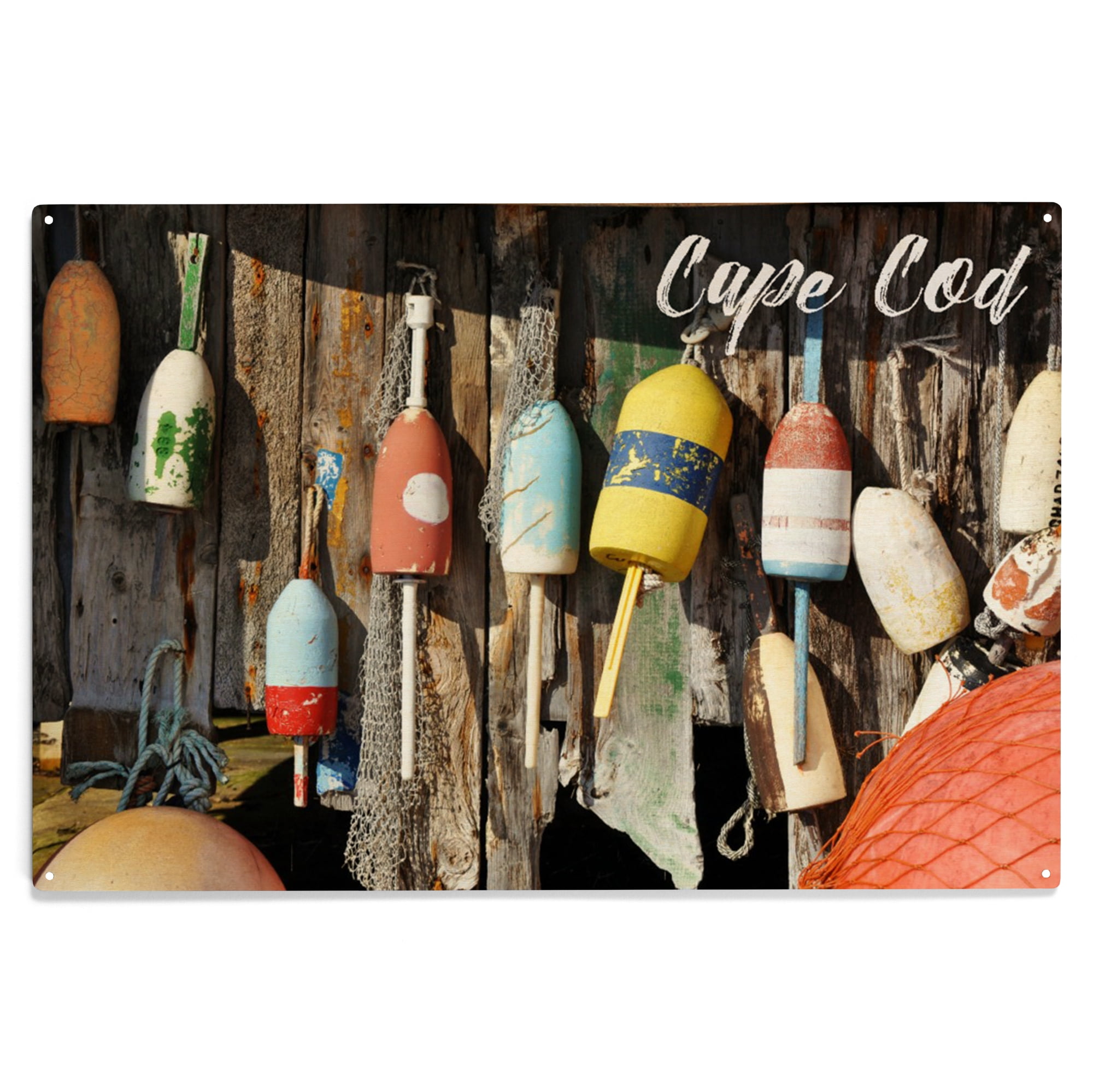 Cape Cod, Massachusetts, Nautical Buoys Birch Wood Wall Sign (10x15 ...