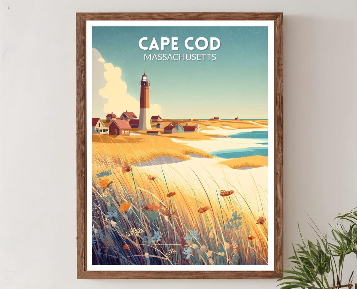 Cape Cod Massachusetts Retro Travel Mid Century Modern Vintage Coastal ...