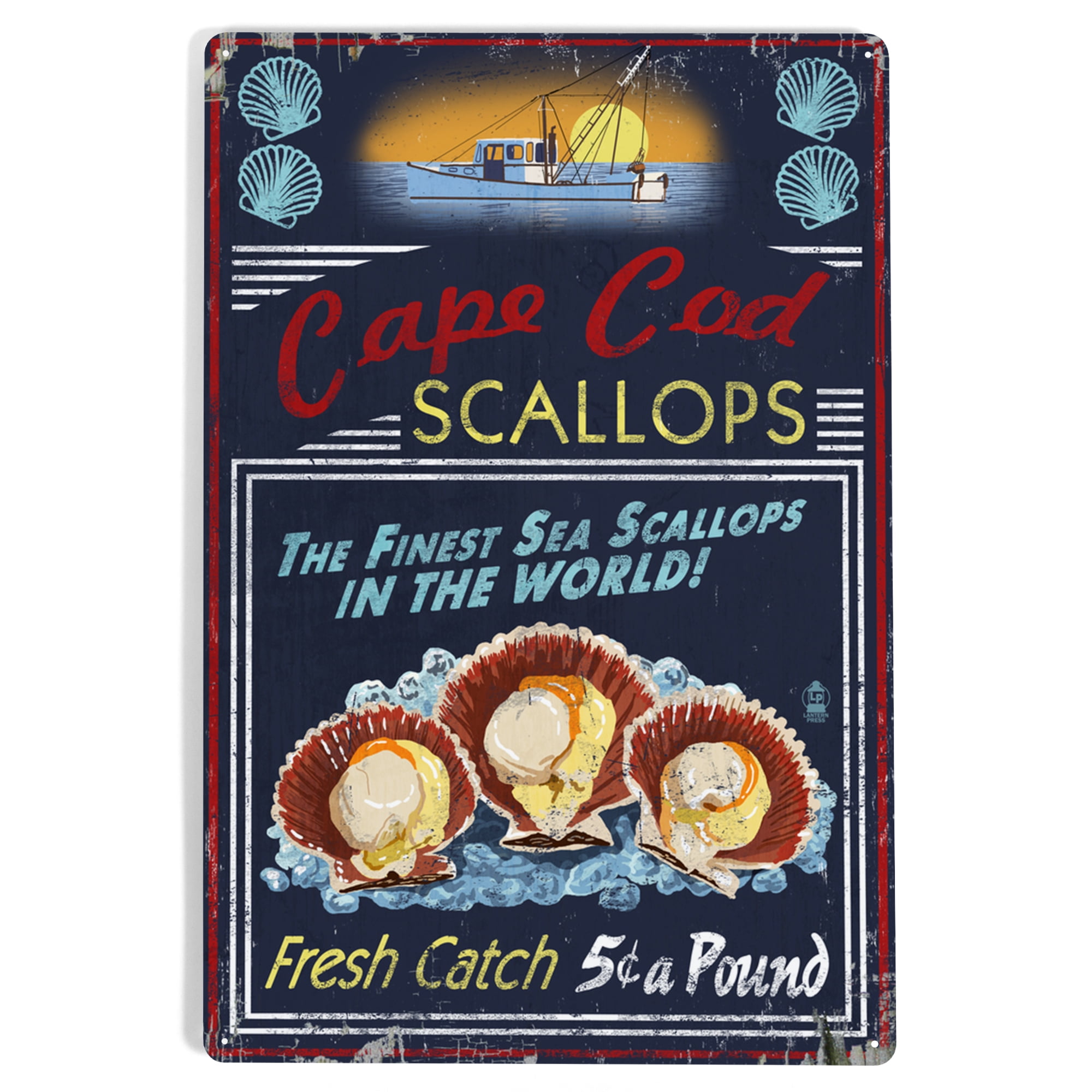 Cape Cod, Massachusetts, Scallops Vintage Sign (12x18 Aluminum Art ...