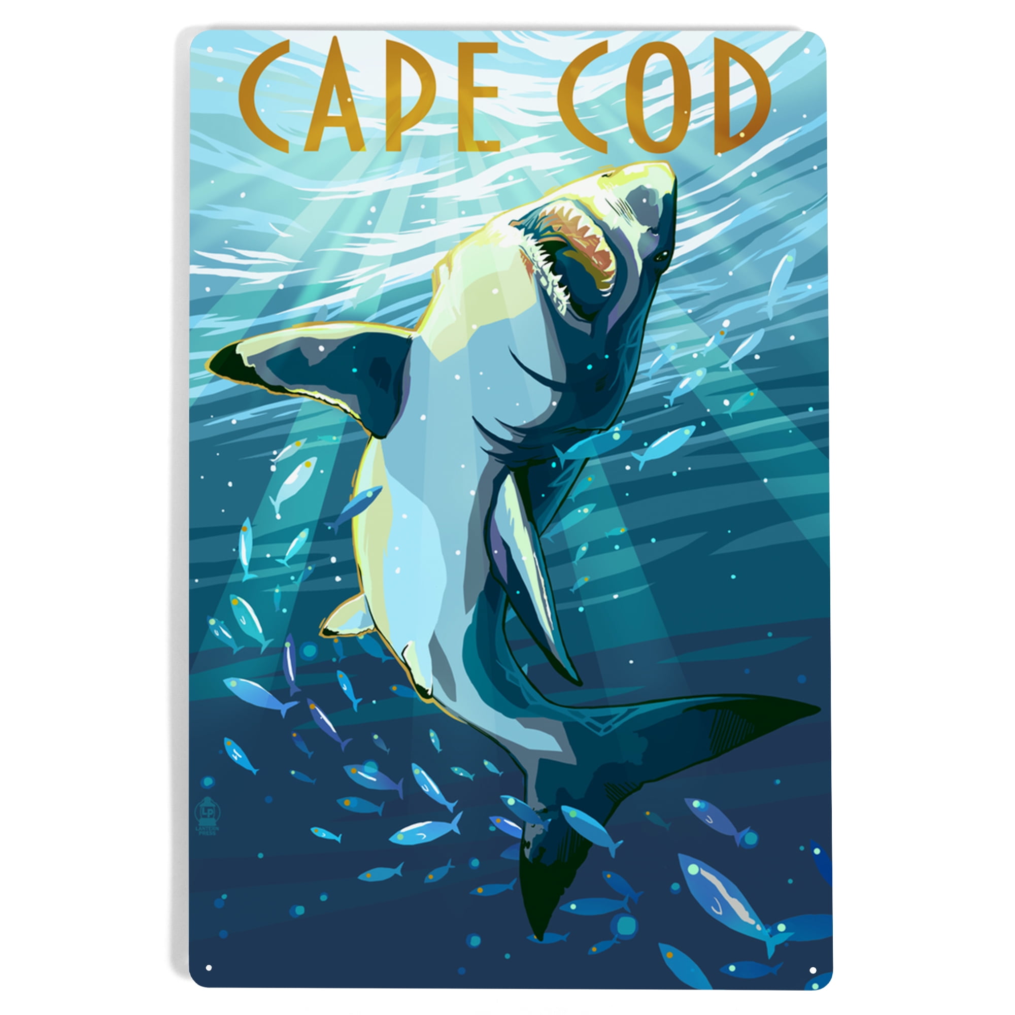 Cape Cod, Massachusetts, Stylized Shark (12x18 Aluminum Art, Indoor ...