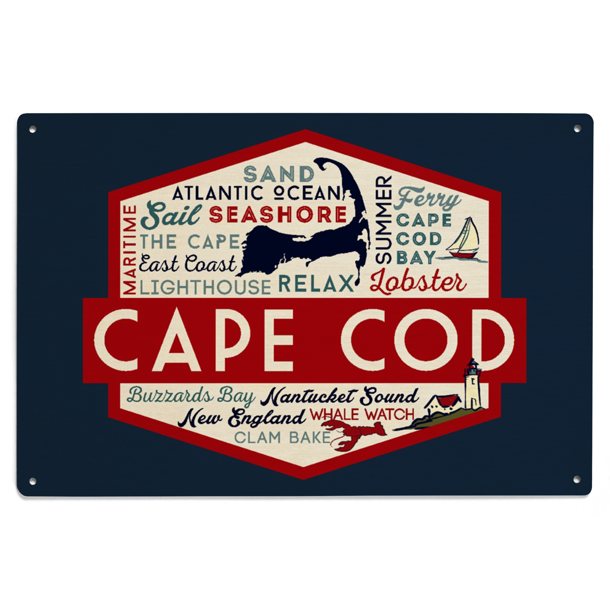 Cape Cod, Massachusetts, Typography and Icons, Contour Birch Wood Wall ...