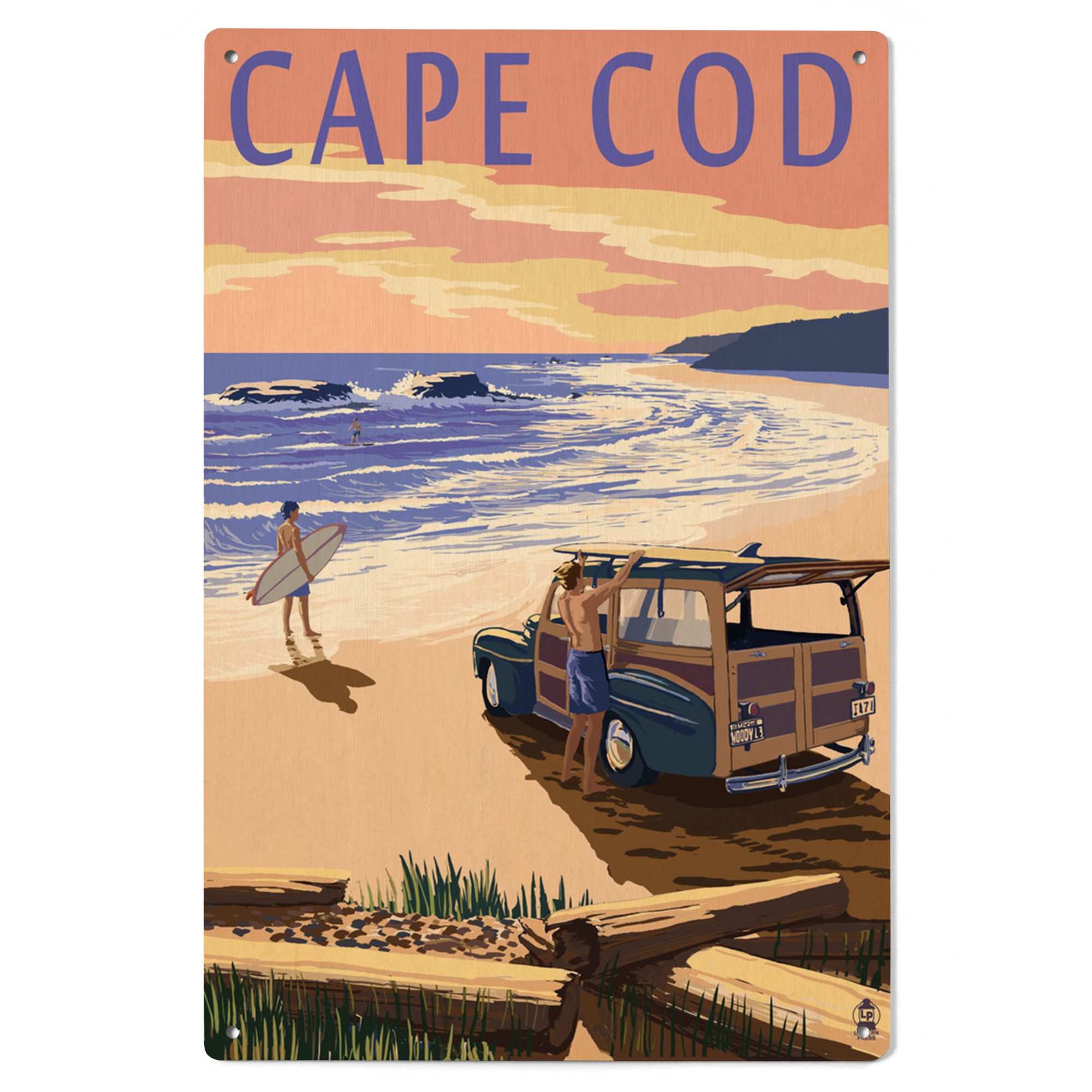 Cape Cod, Massachusetts, Woody on Beach Birch Wood Wall Sign (6x9 ...