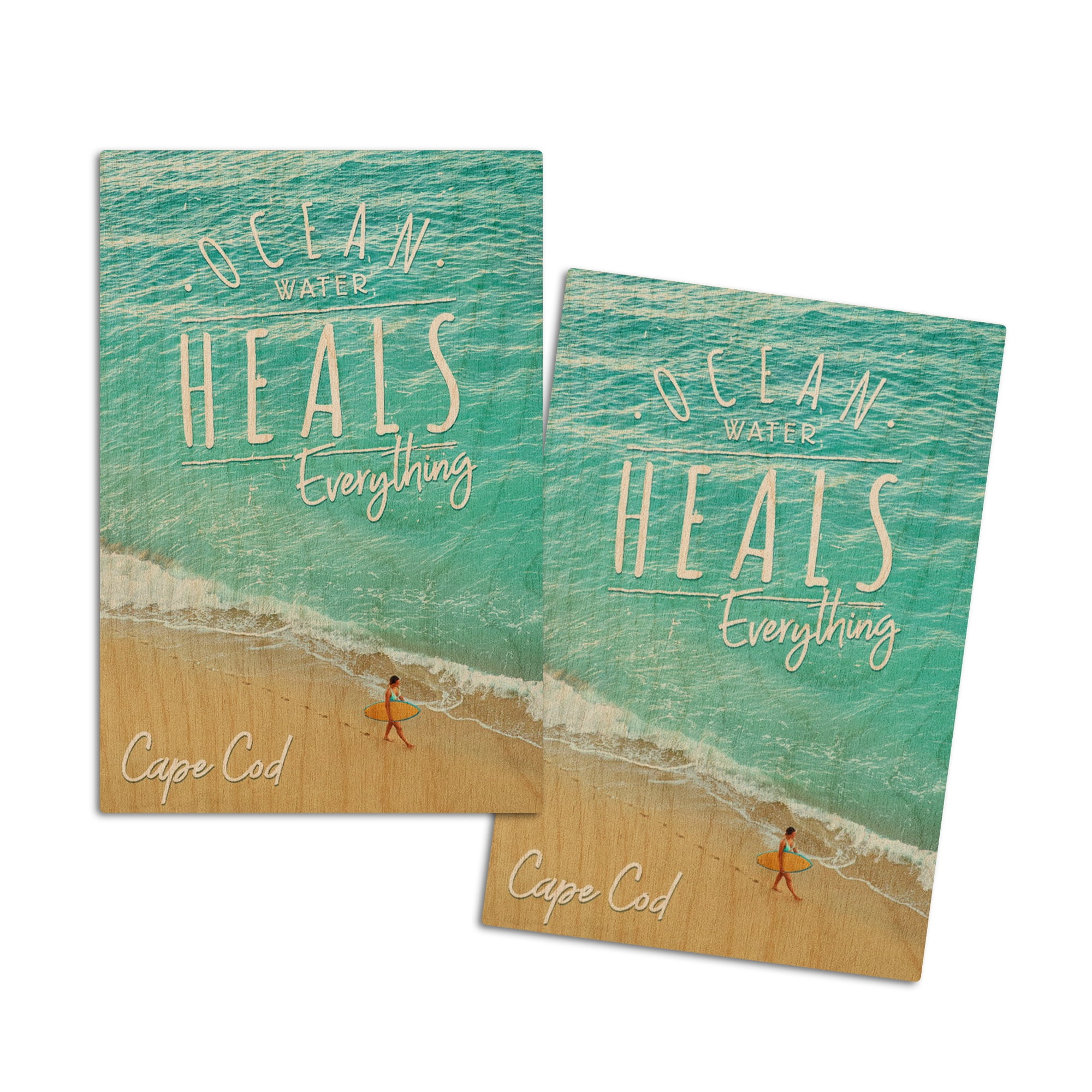 Cape Cod, Ocean Water Heals Everything, Surfer on Beach (4x6 Birch Wood ...