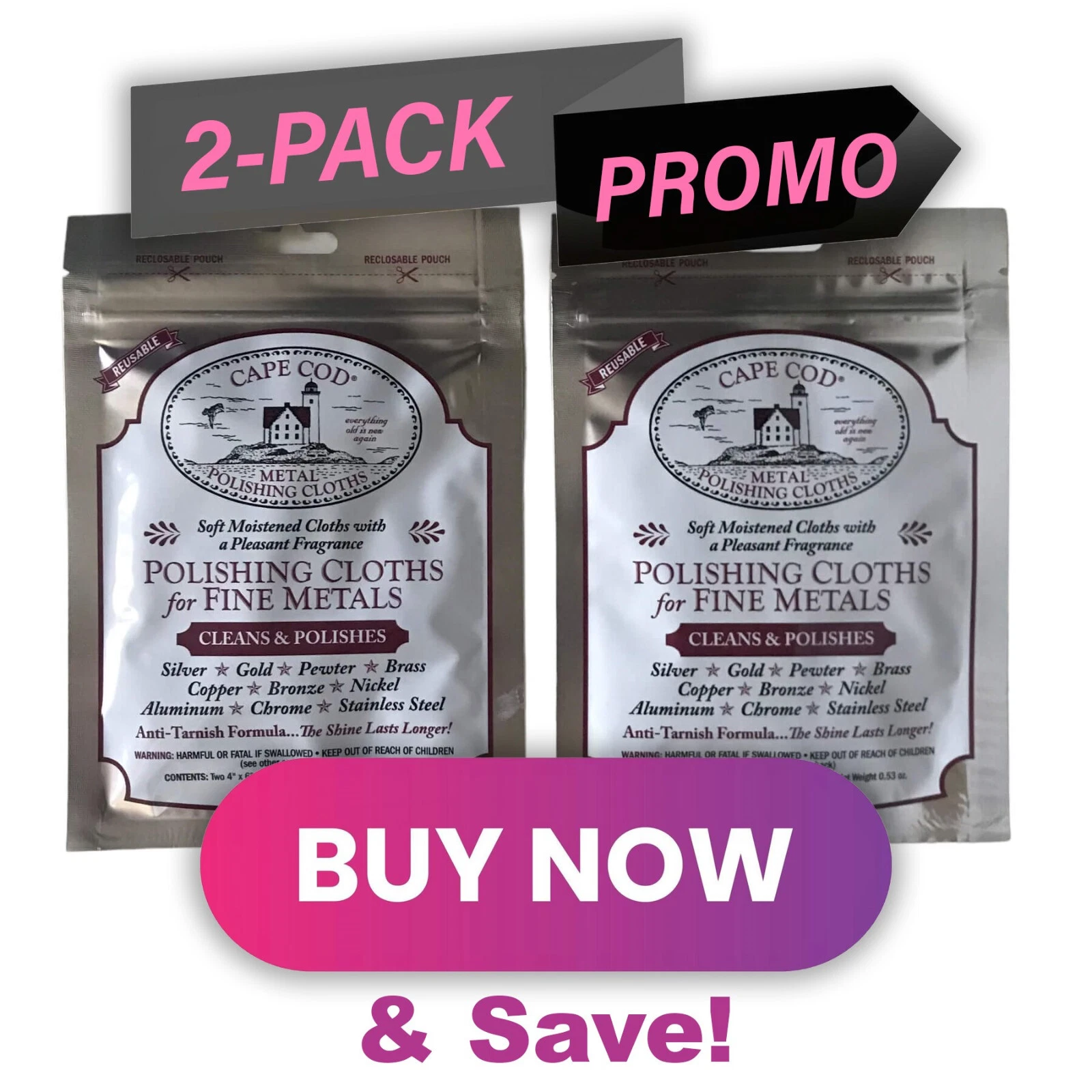 Cape Cod Polishing Cloths For Fine Metals, 2 Pack (4 Clothes), Polish ...
