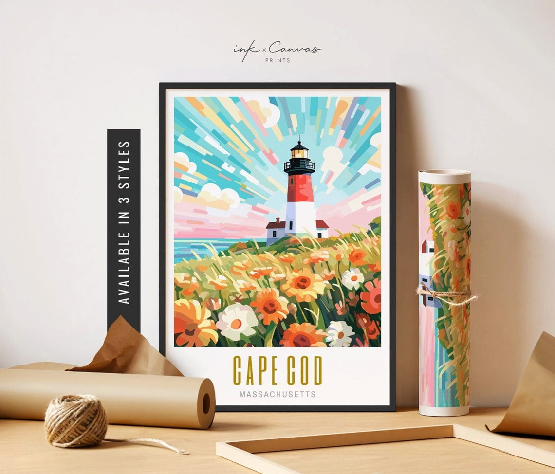 Cape Cod Poster Nauset Lighthouse Art Cape Cod Art Poster Massachusetts ...