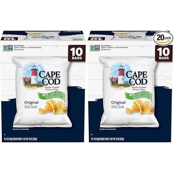 Cape Cod Potato Chips, Less Fat Original Kettle Chips, 1 oz Snack Bags ...