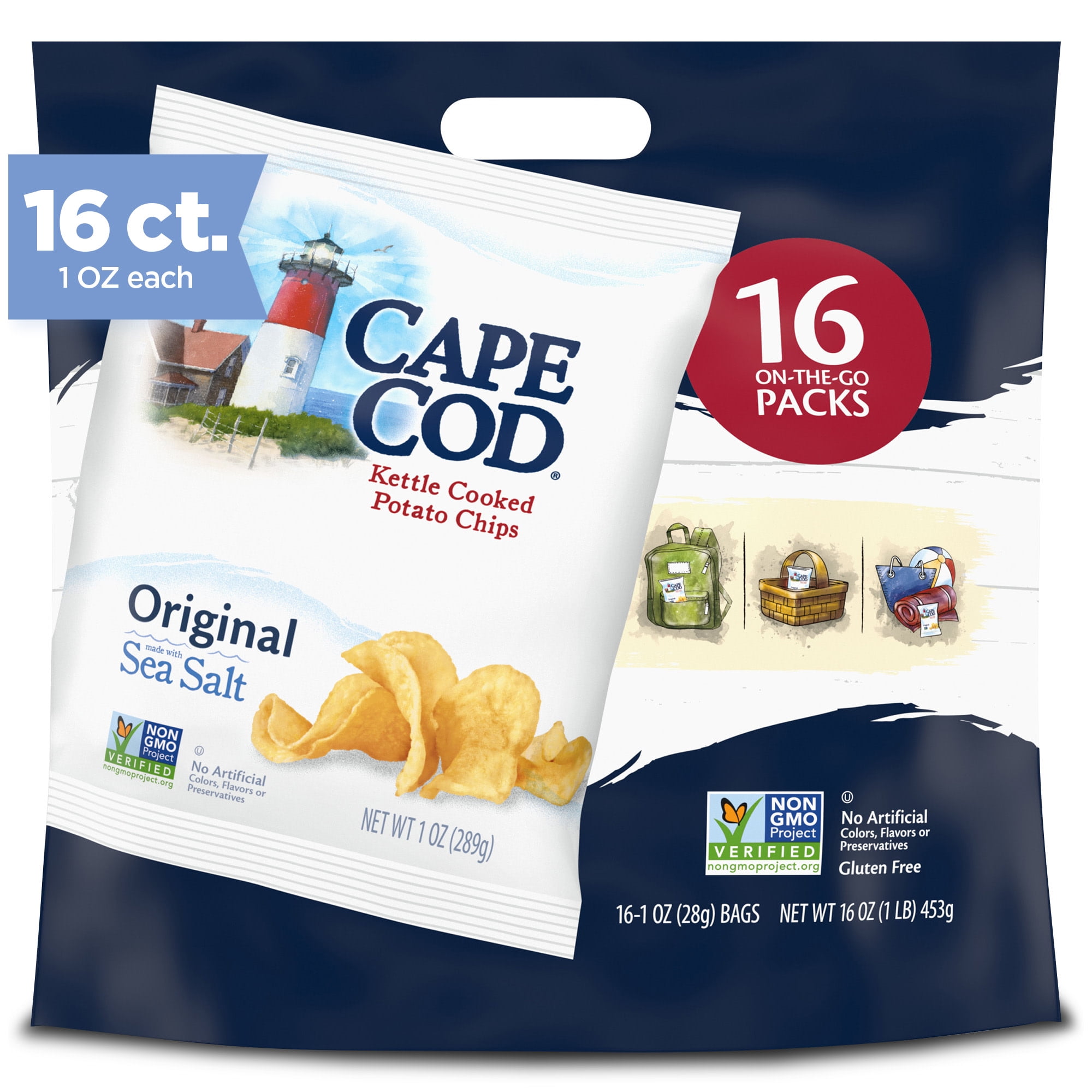 Cape Cod Original Kettle Cooked Potato Chips, Sea Salt Style, 16 Snack ...