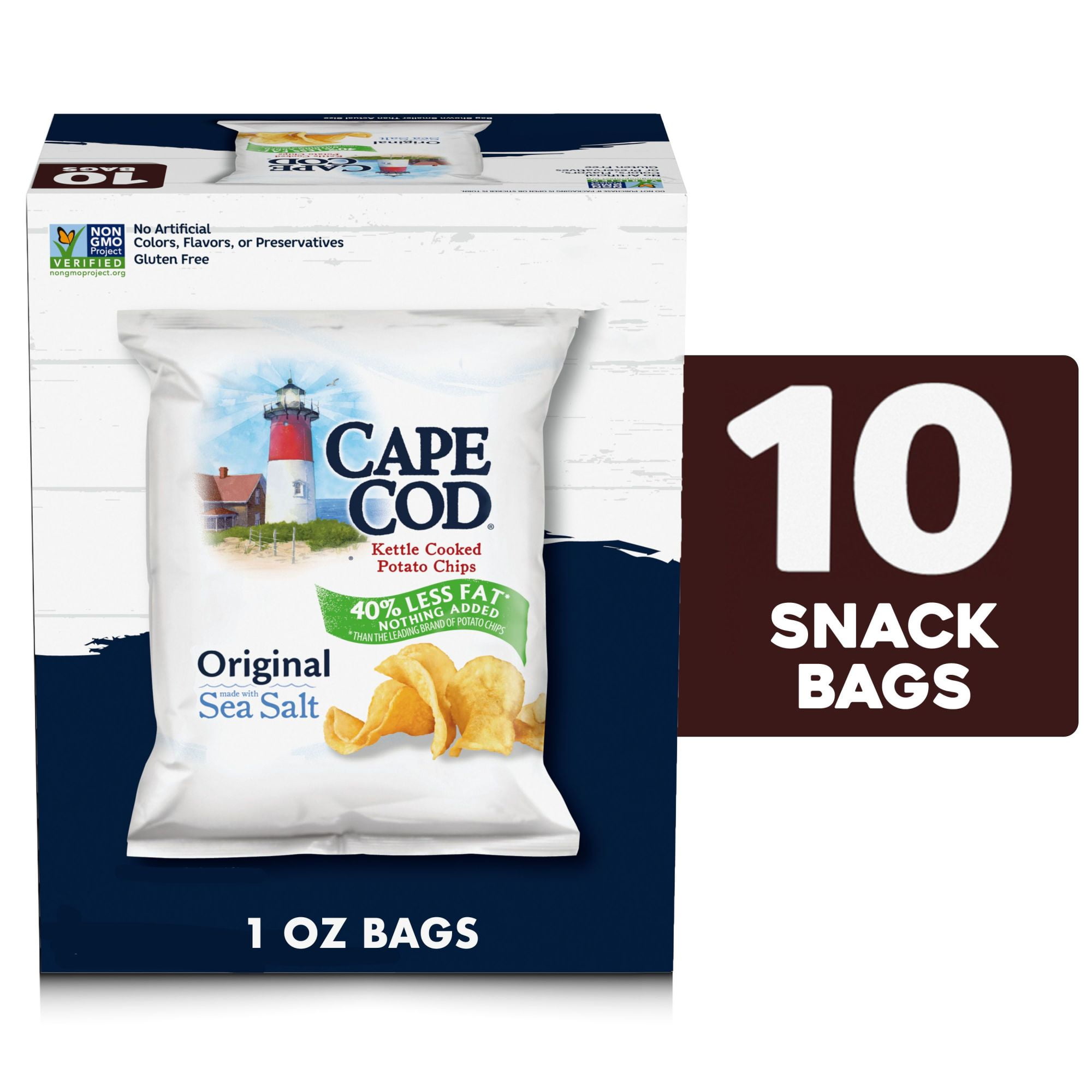 Cape Cod Potato Chips, Original Less Fat Kettle Chips, 1 oz Snack Bags ...