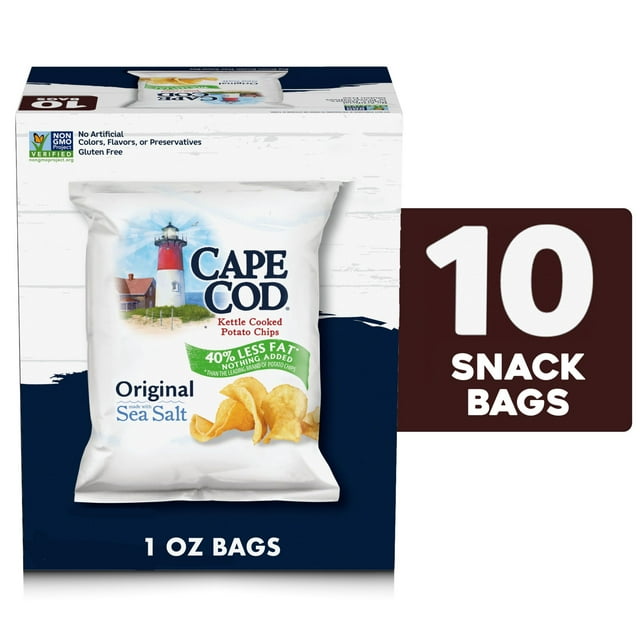 Cape Cod Potato Chips, Original Less Fat Kettle Chips, 1 oz Snack Bags ...