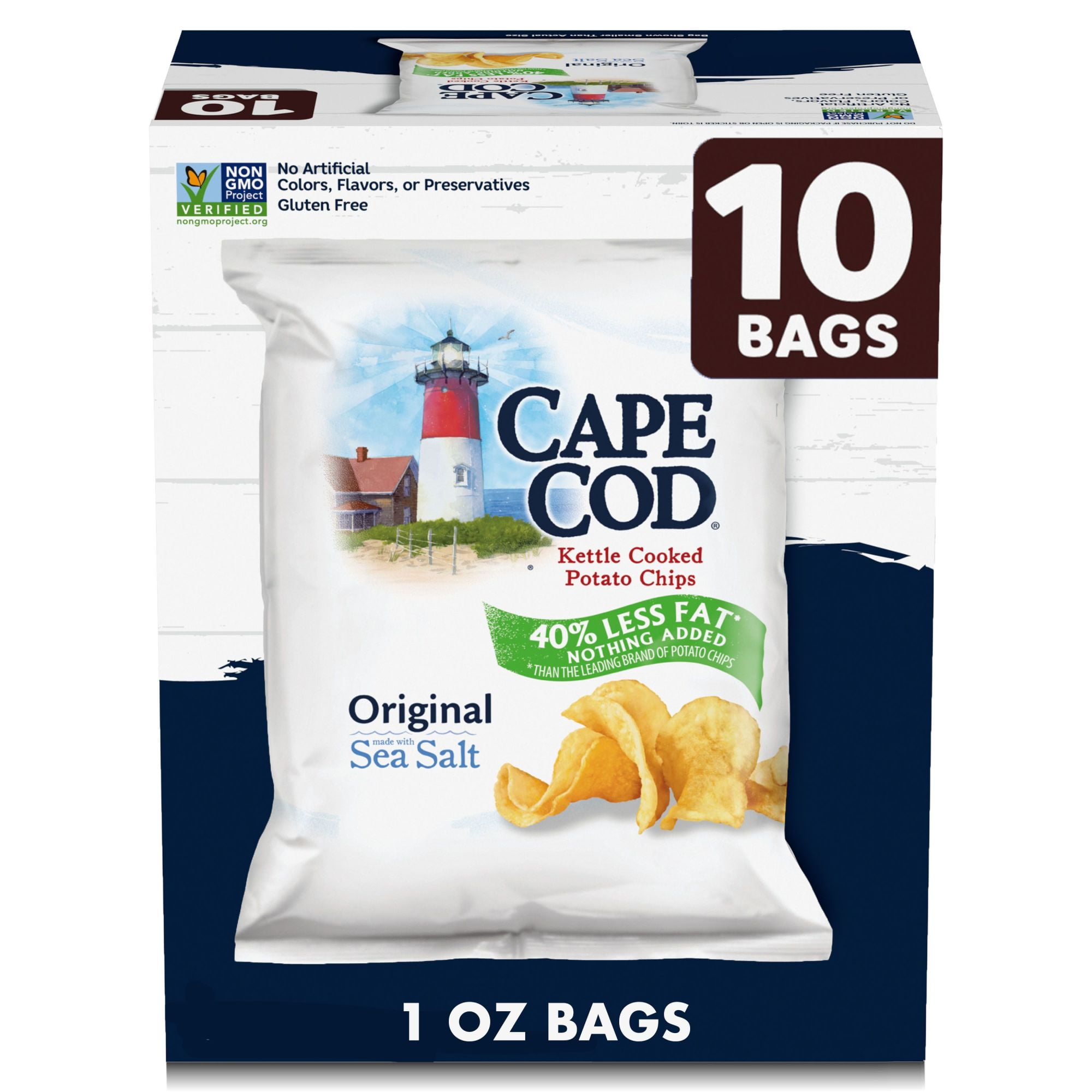 Cape Cod Low Fat Original Kettle Chips, Salted, Cooked, 10 Individual 1 ...