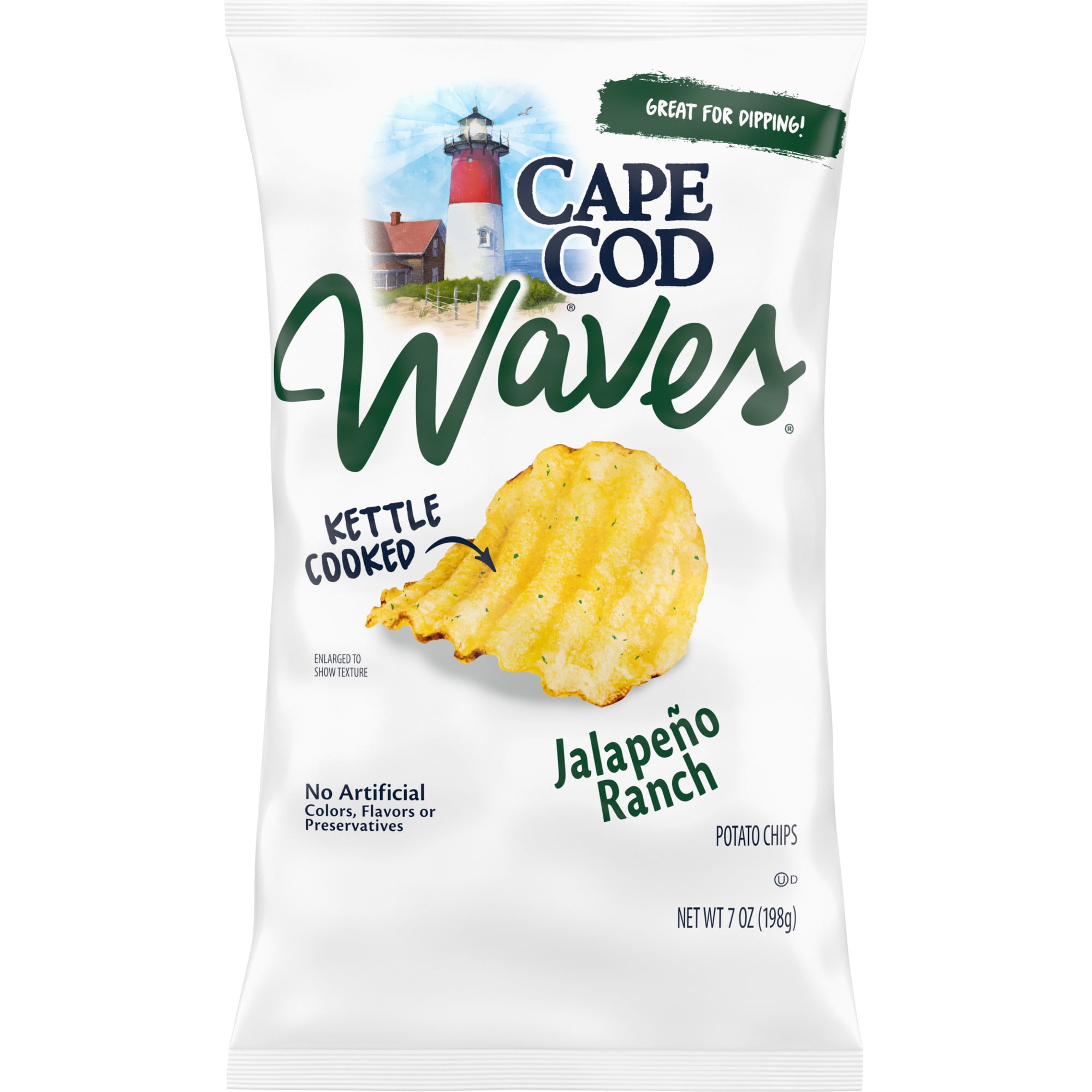 Cape Cod Waves Jalapeno Ranch Kettle Chips, Wavy Ridges, Extra Crunchy ...