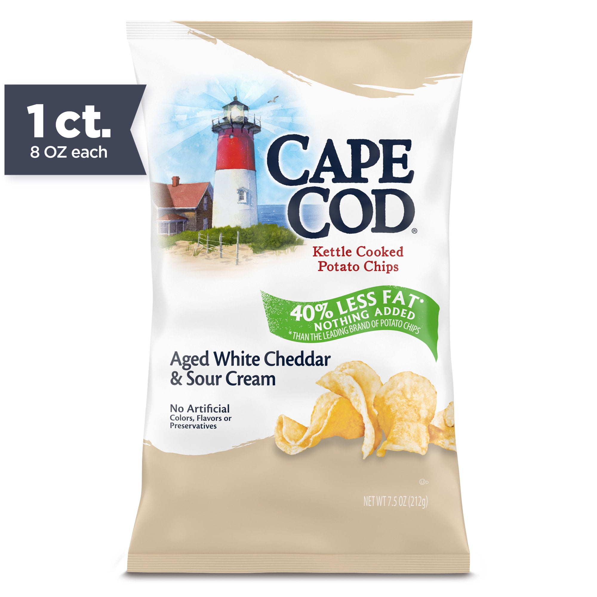 Cape Cod Less Fat White Cheddar & Sour Cream Kettle Chips, 7.5 oz ...