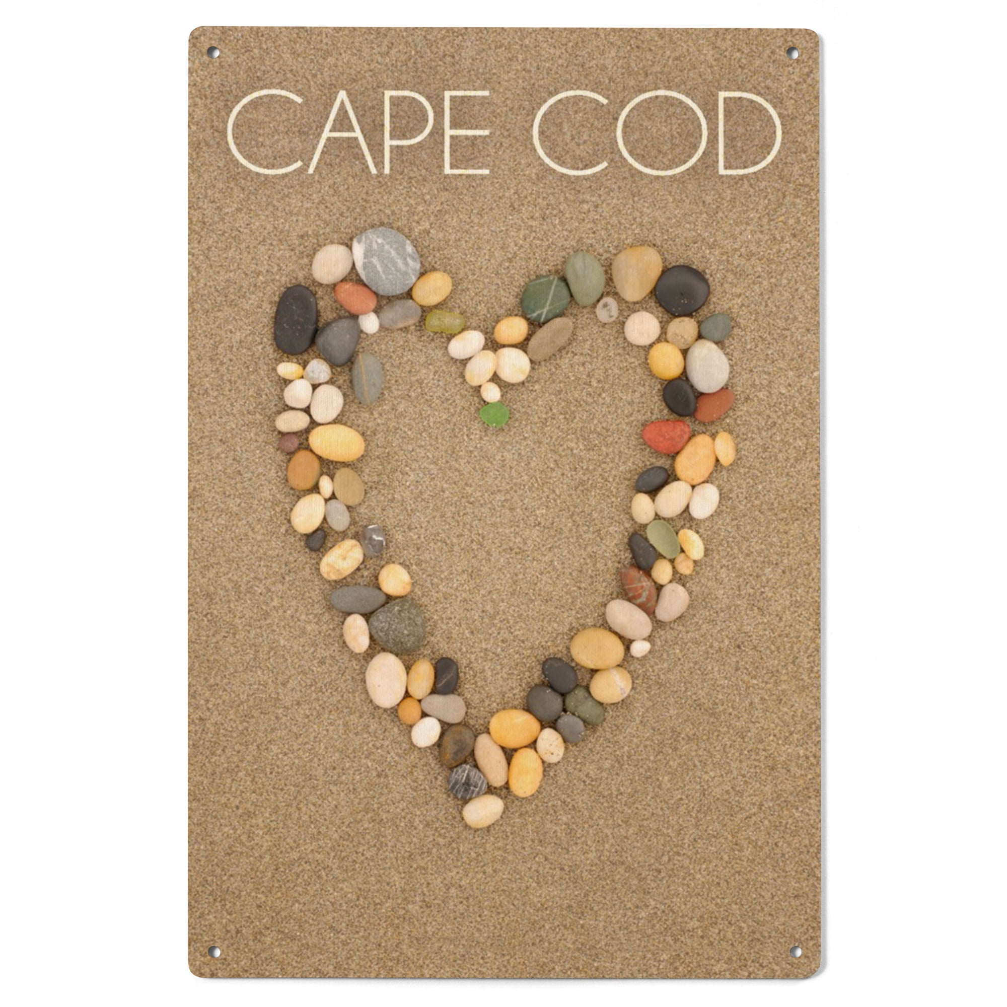 Cape Cod, Stone Heart on Sand Birch Wood Wall Sign (6x9 Rustic Home ...