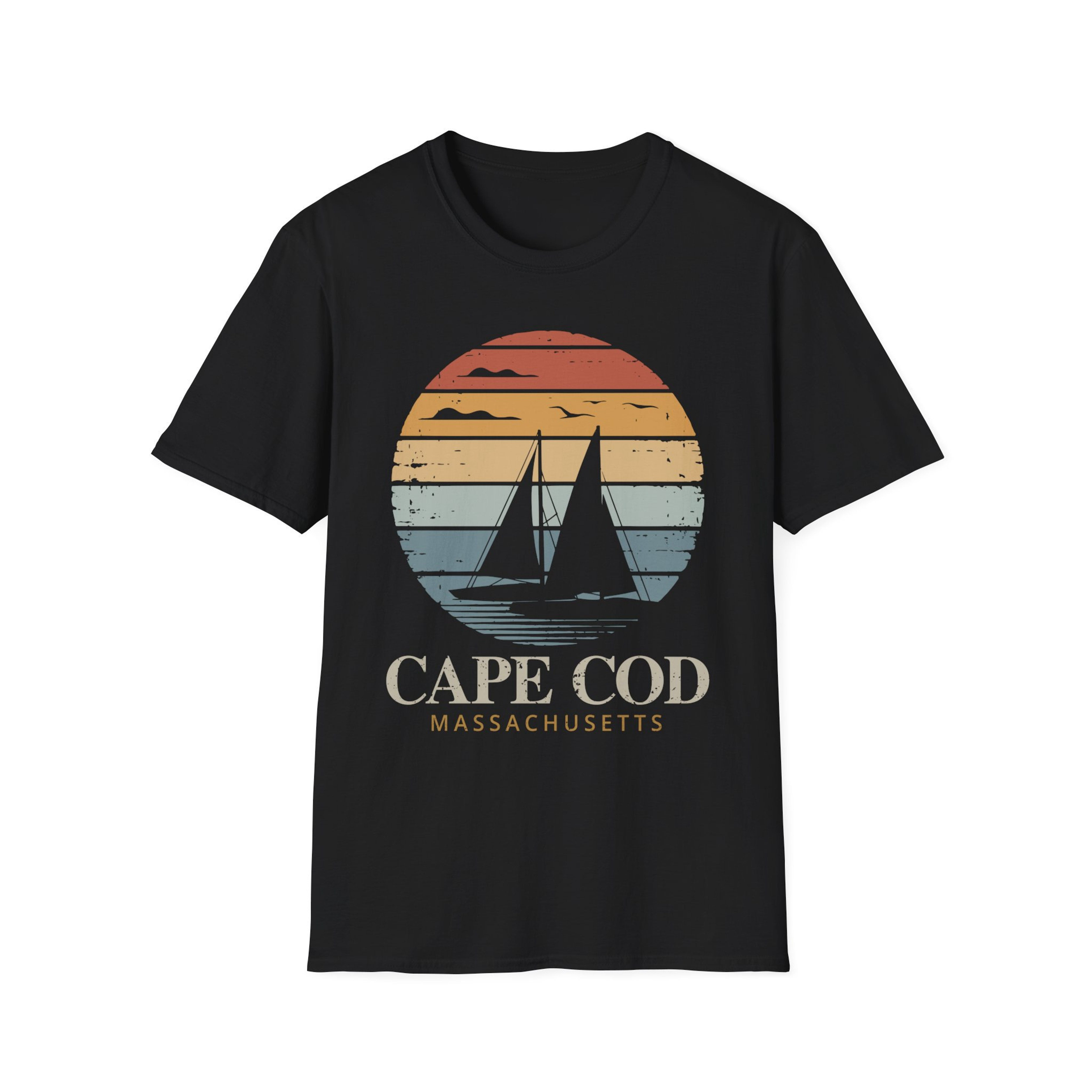 Cape Cod Vintage Sunset Retro Massachusetts Sailing T-Shirt - Walmart.com