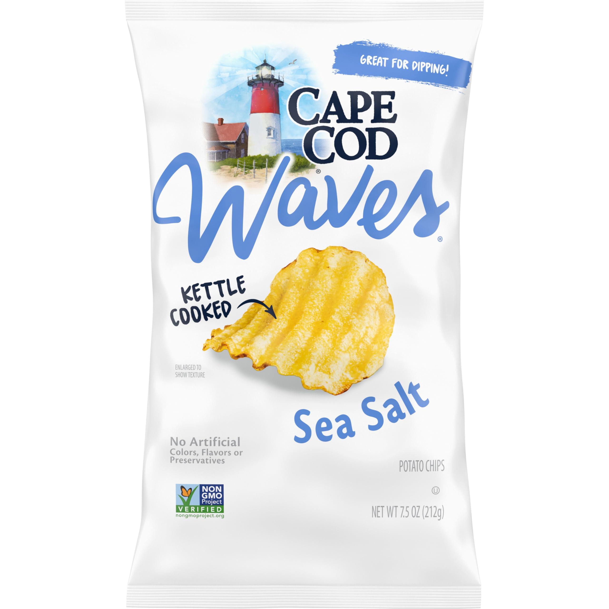Cape Cod Waves Potato DMF15 Chips, Wavy Cut Sea Salt Kettle Chips, 7.5 ...