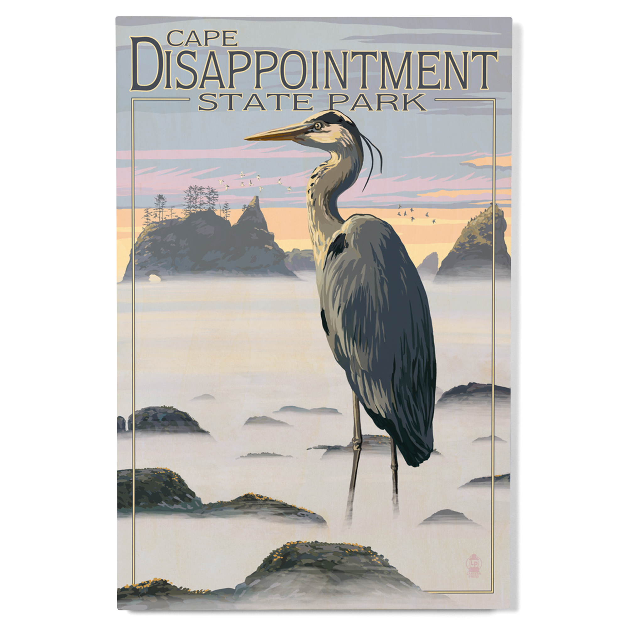 Cape Disappointment State Park, Heron and Fog Shorline Birch Wood Wall ...