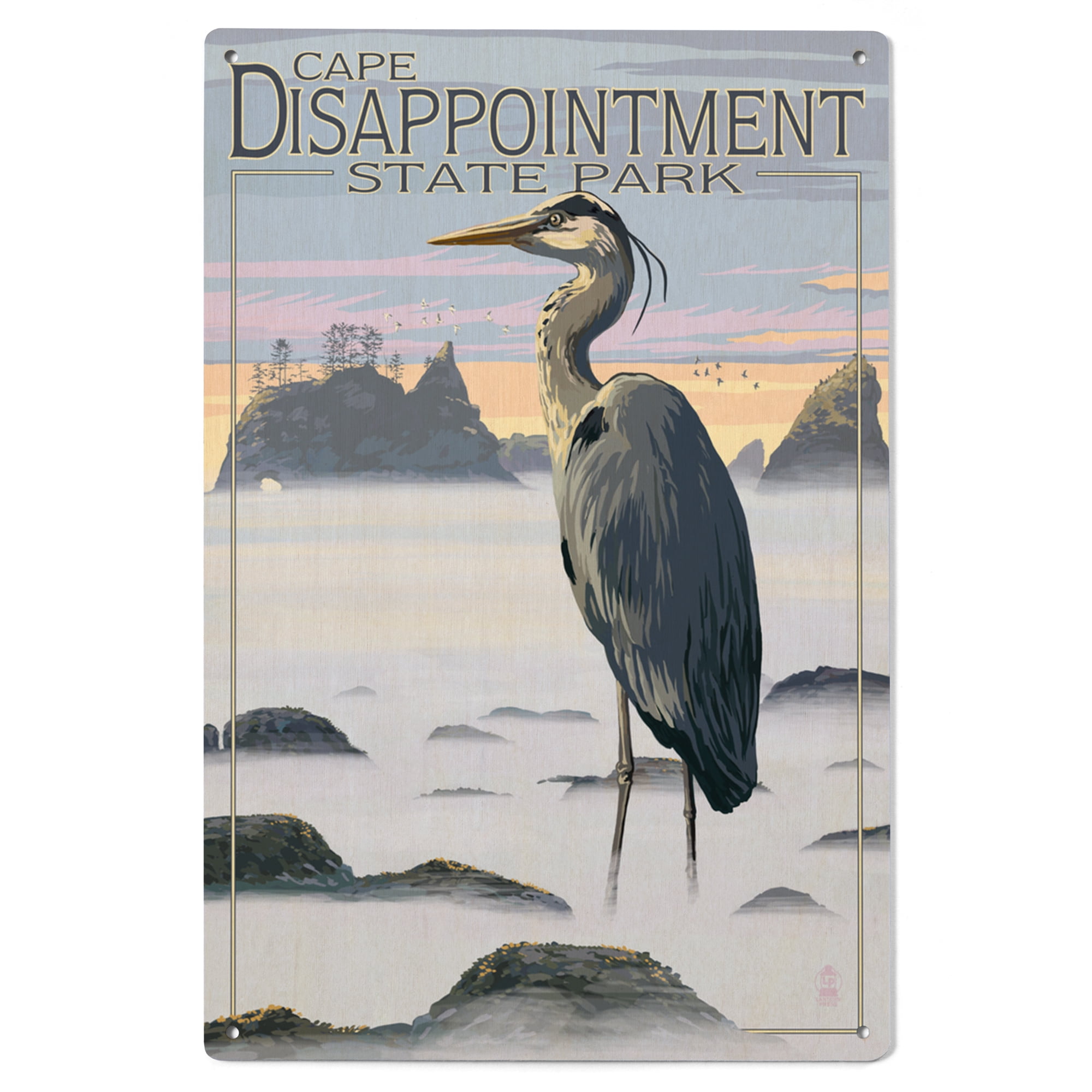 Cape Disappointment State Park, Heron and Fog Shorline Birch Wood Wall ...