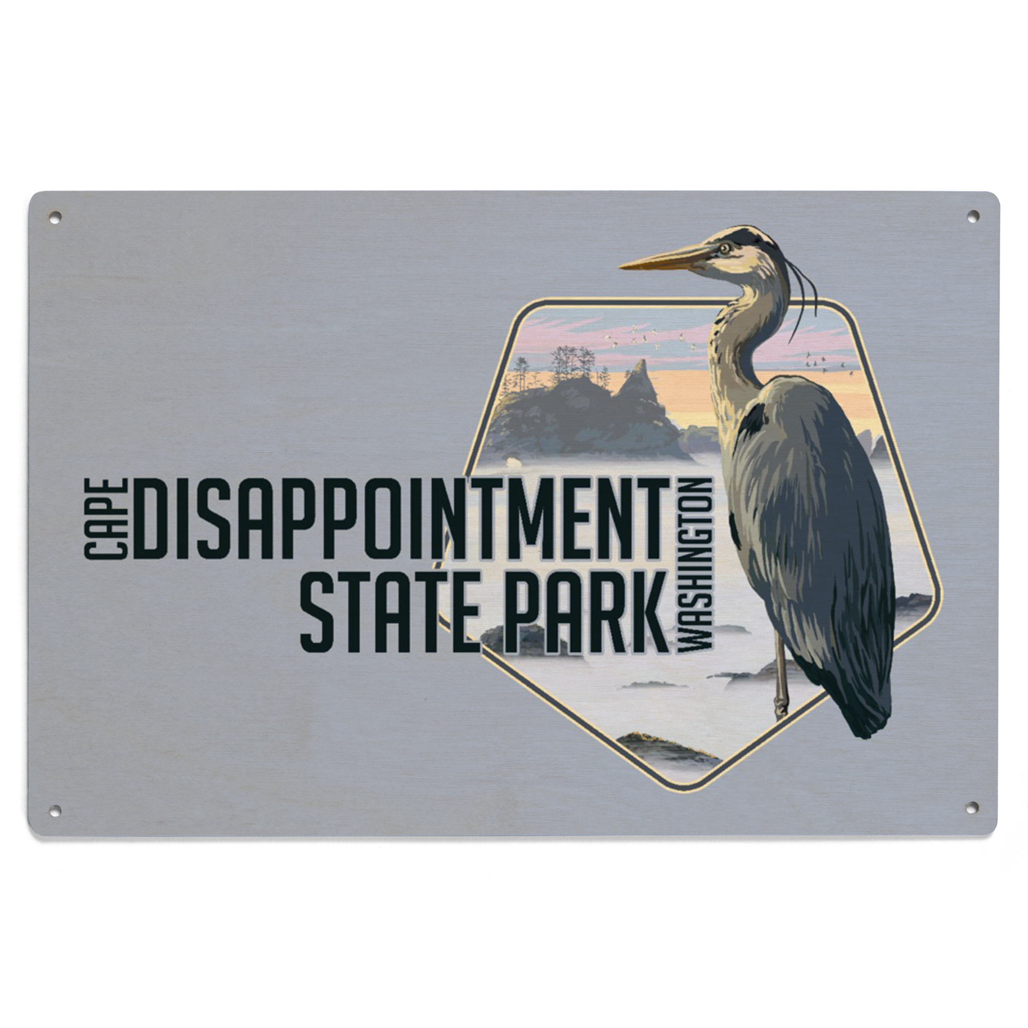 Cape Disappointment State Park, Washington, Heron and Foggy Shoreline ...