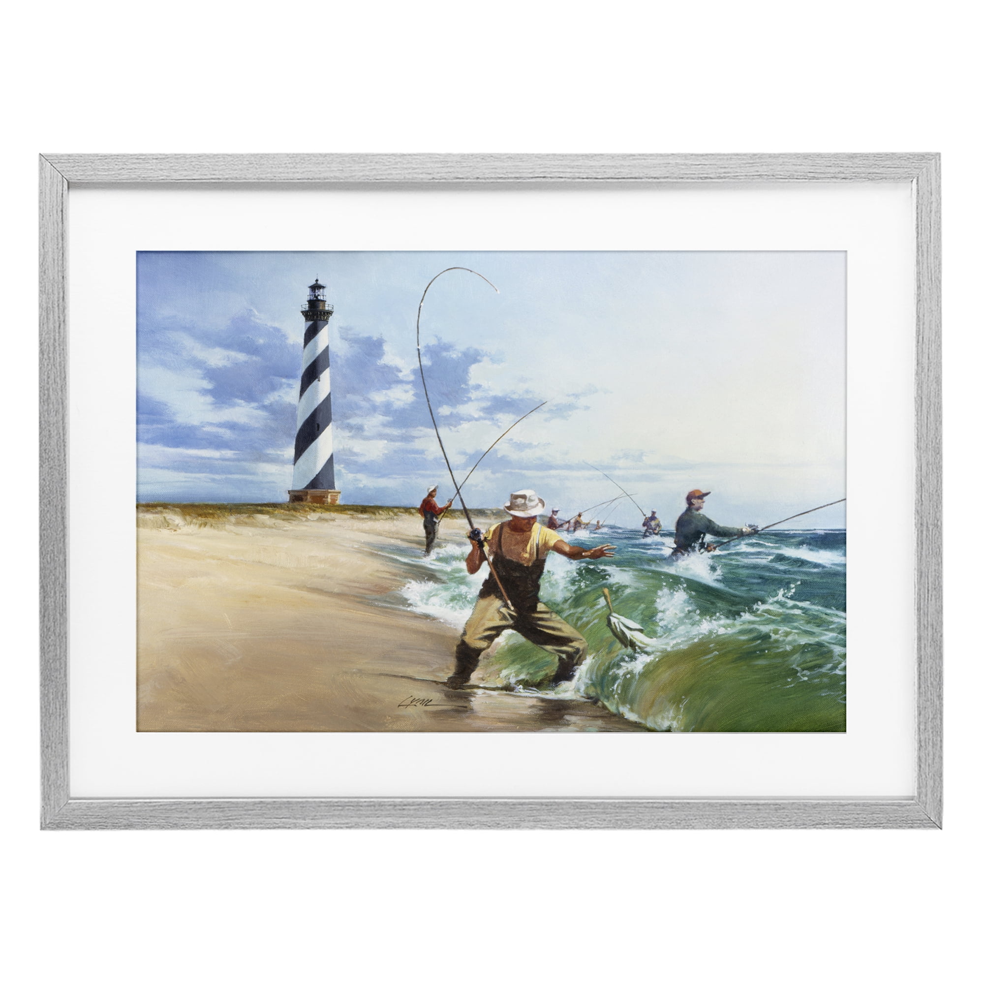 Cape Hatteras Fishermen Gray Framed Print Under Glass, design by Wind ...