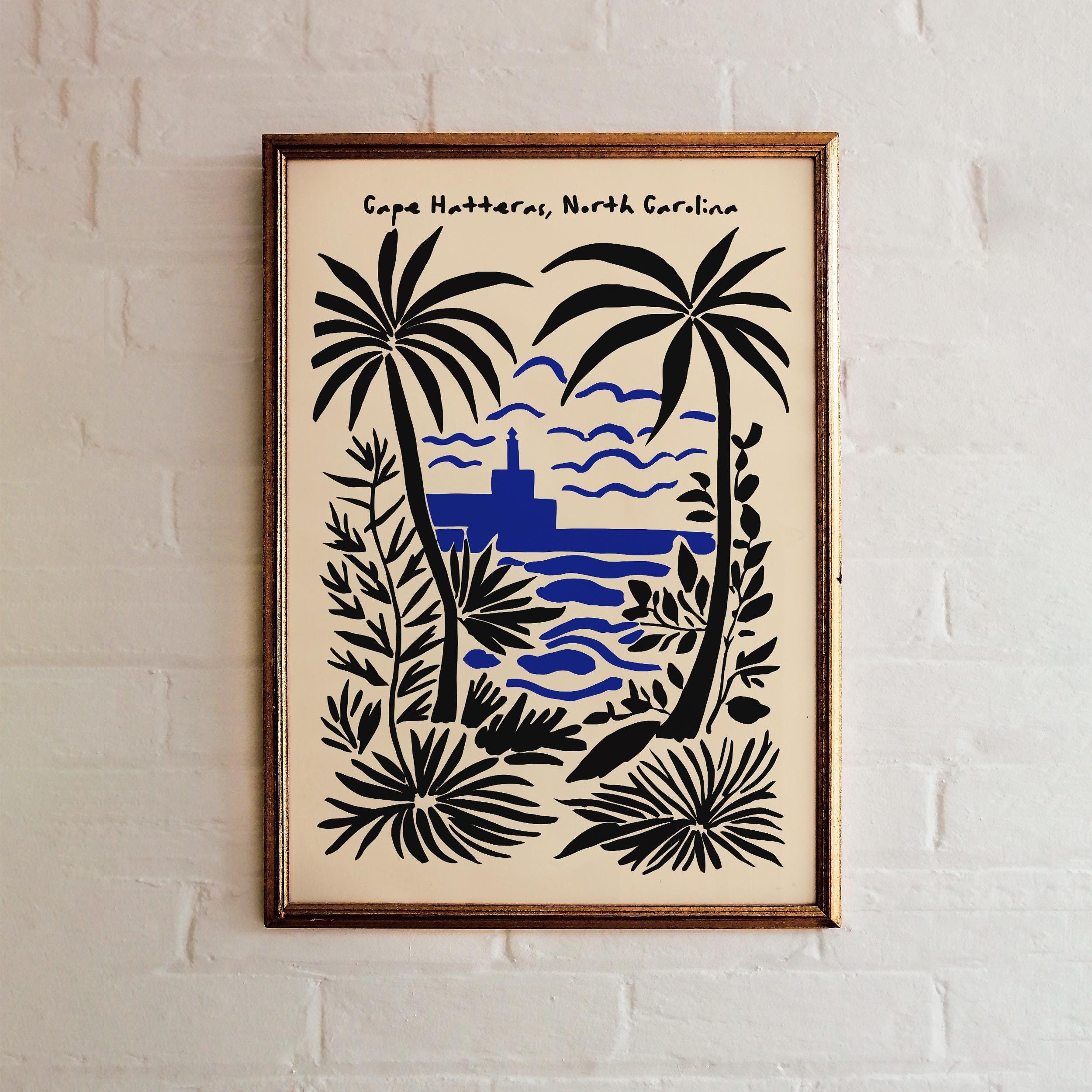 Cape Hatteras Lighthouse Art Print: Vintage Coastal Palm Tree ...