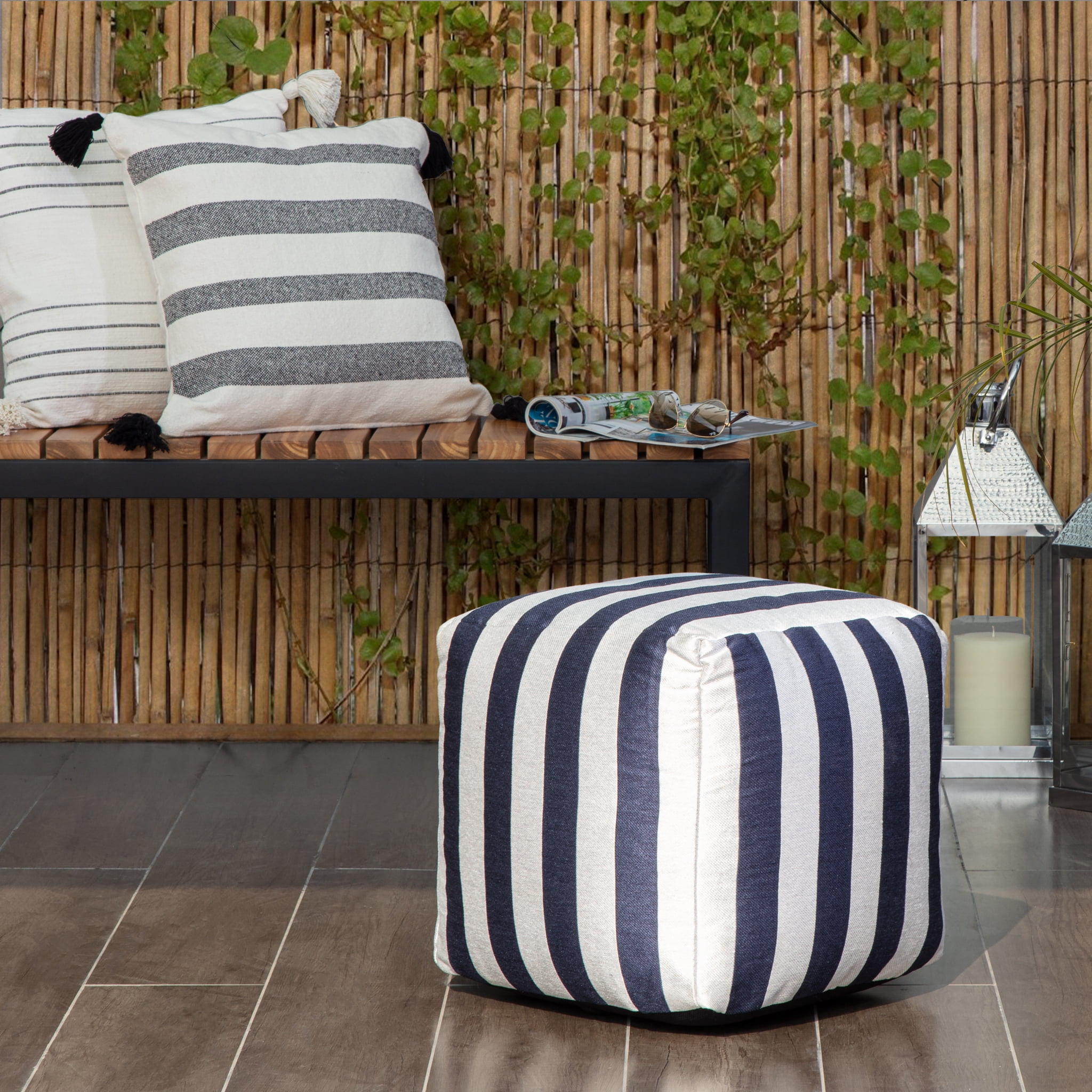 Cape May Blue 18" x 18" x 18" Navy & Ivory Pouf - Walmart.com