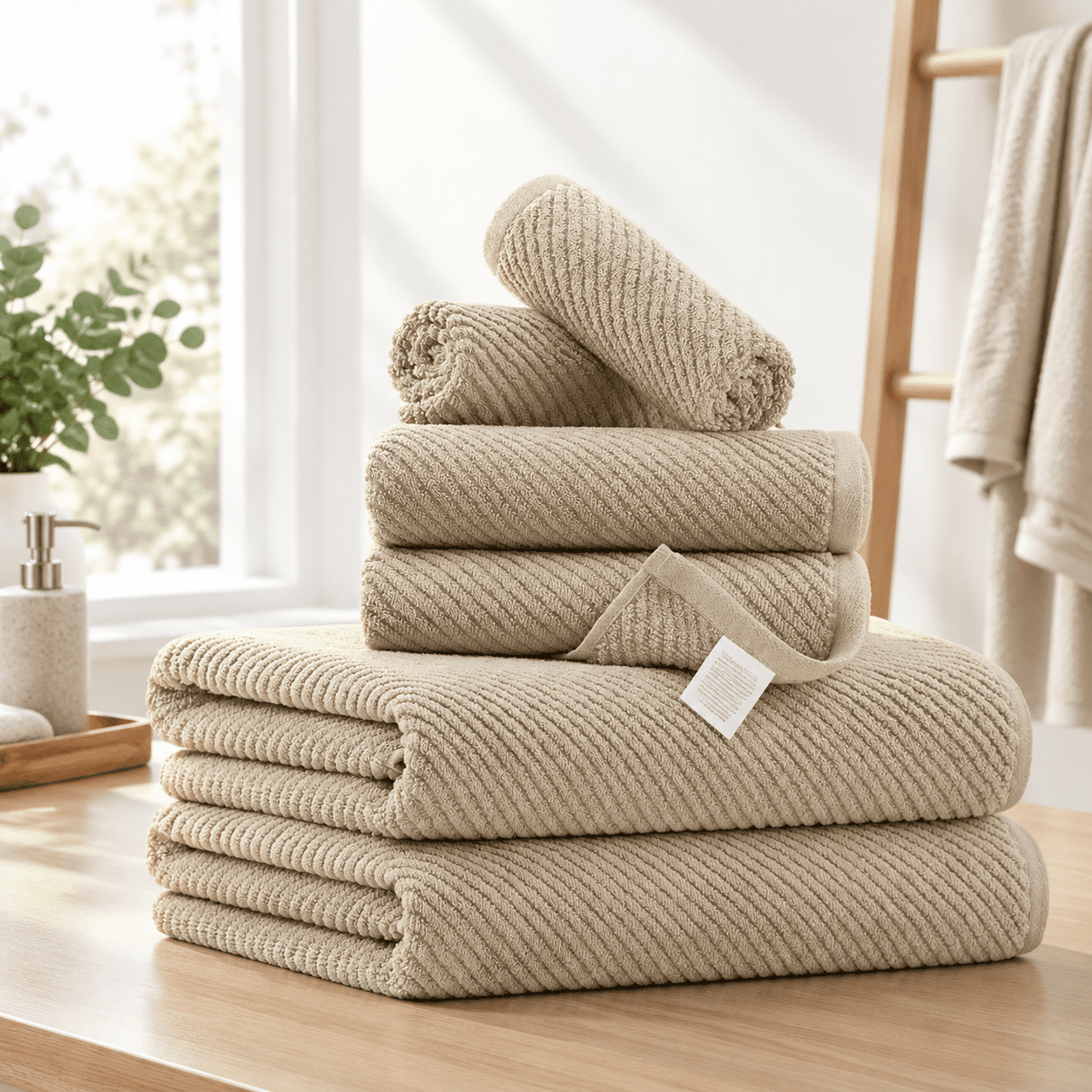 Cape May Cobblestone - Dark Tan 6 PC Bathroom Towel Set, Quick Dry ...