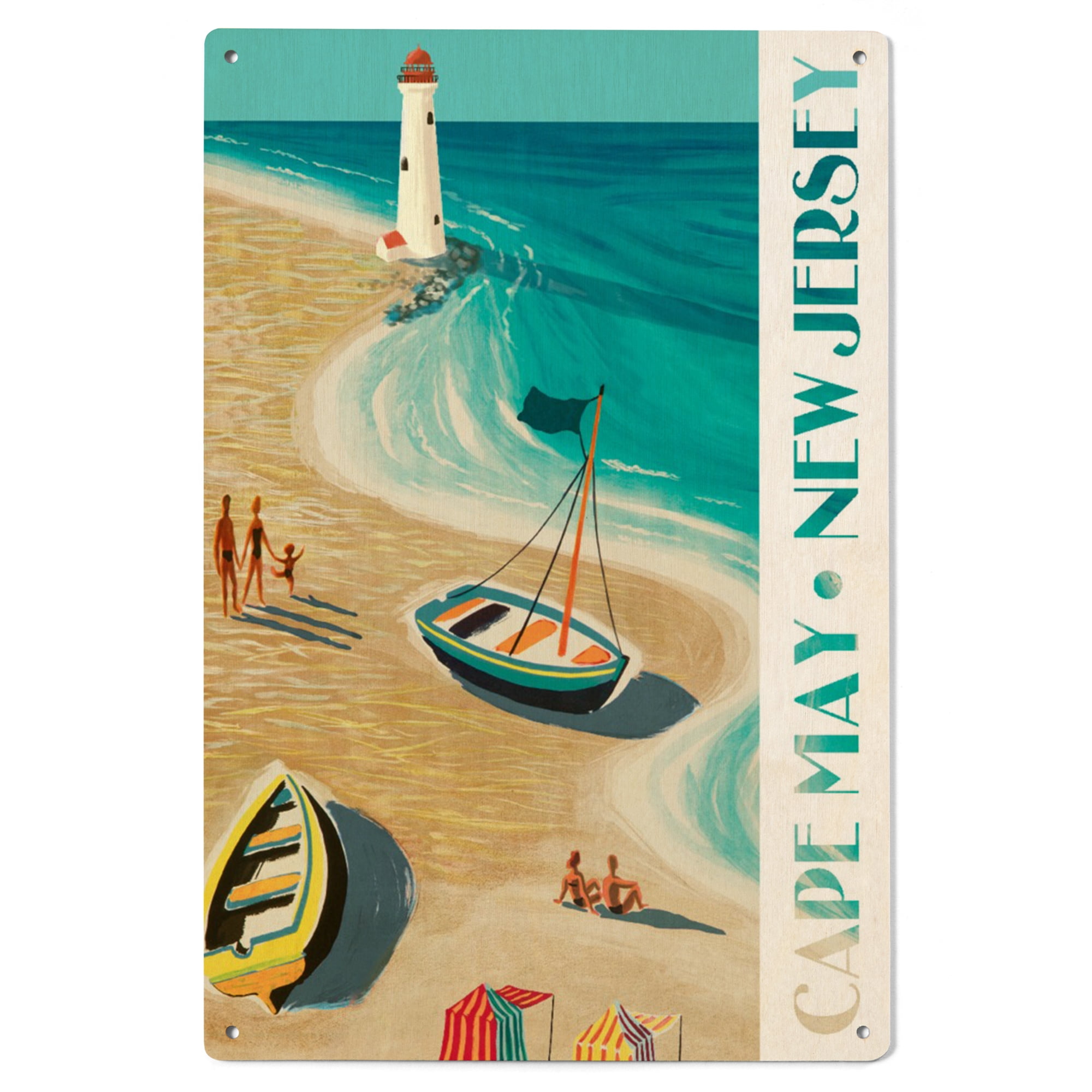 Cape May, New Jersey, Beach Scene Birch Wood Wall Sign (6x9 Rustic Home ...