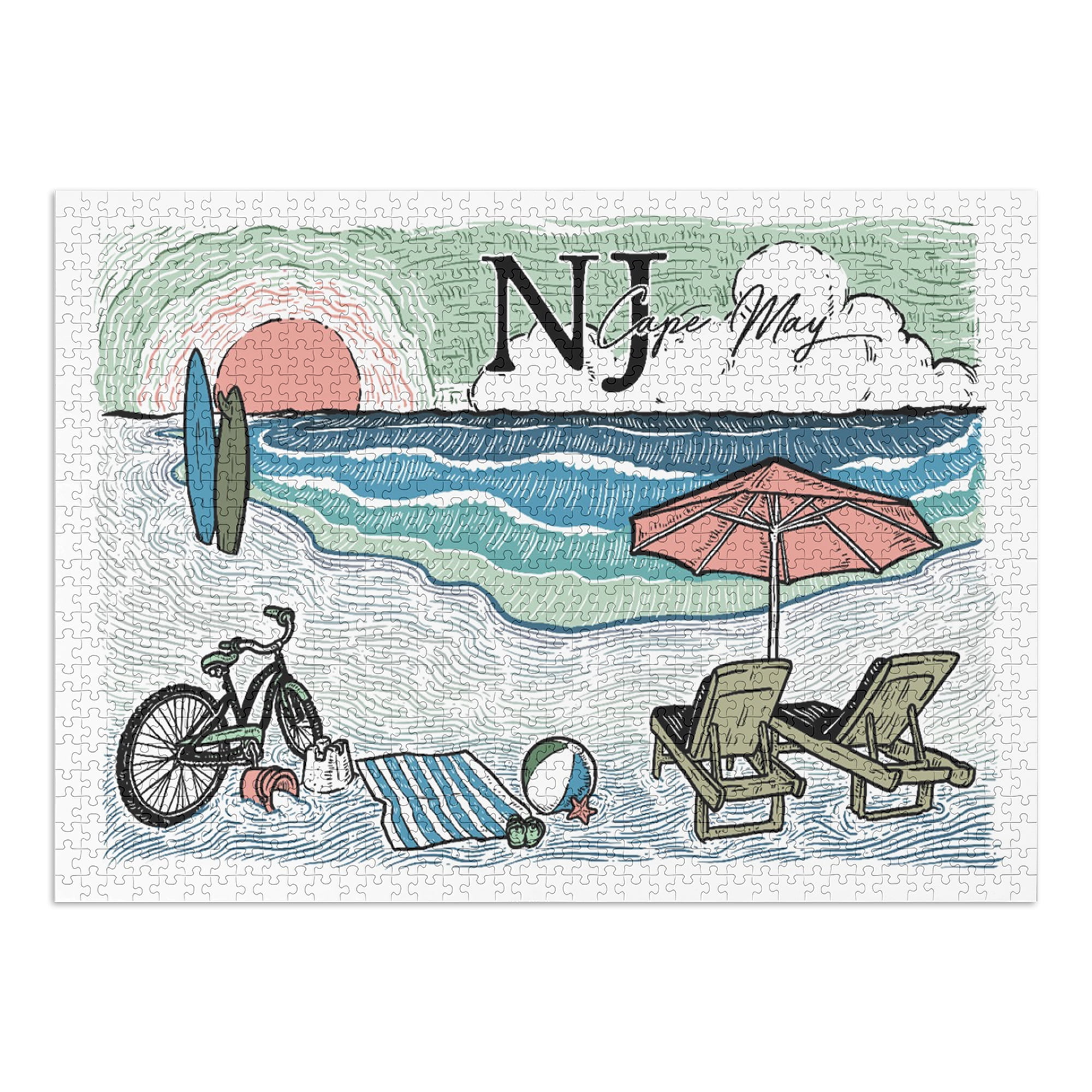 Cape May, New Jersey, Beach Scene, Sketch (1000 Piece Puzzle, Size ...