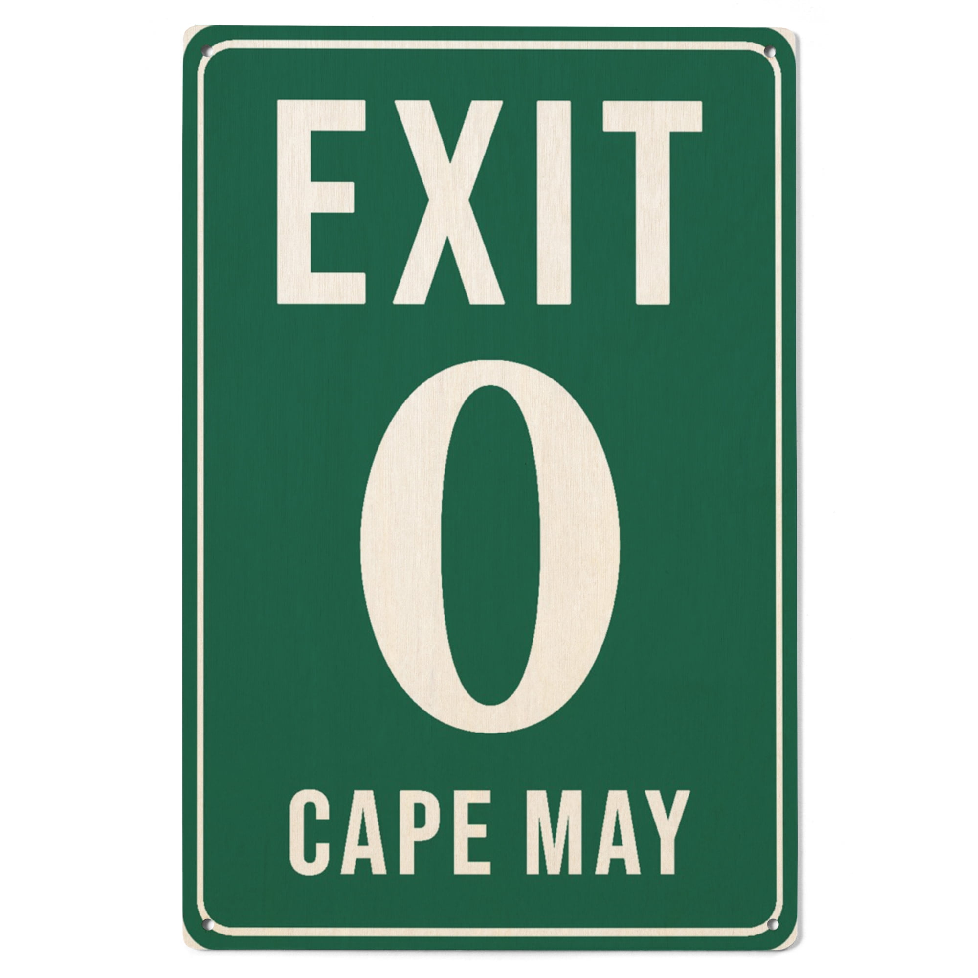 Cape May, New Jersey, Exit Zero, Road Sign Birch Wood Wall Sign (6x9 ...