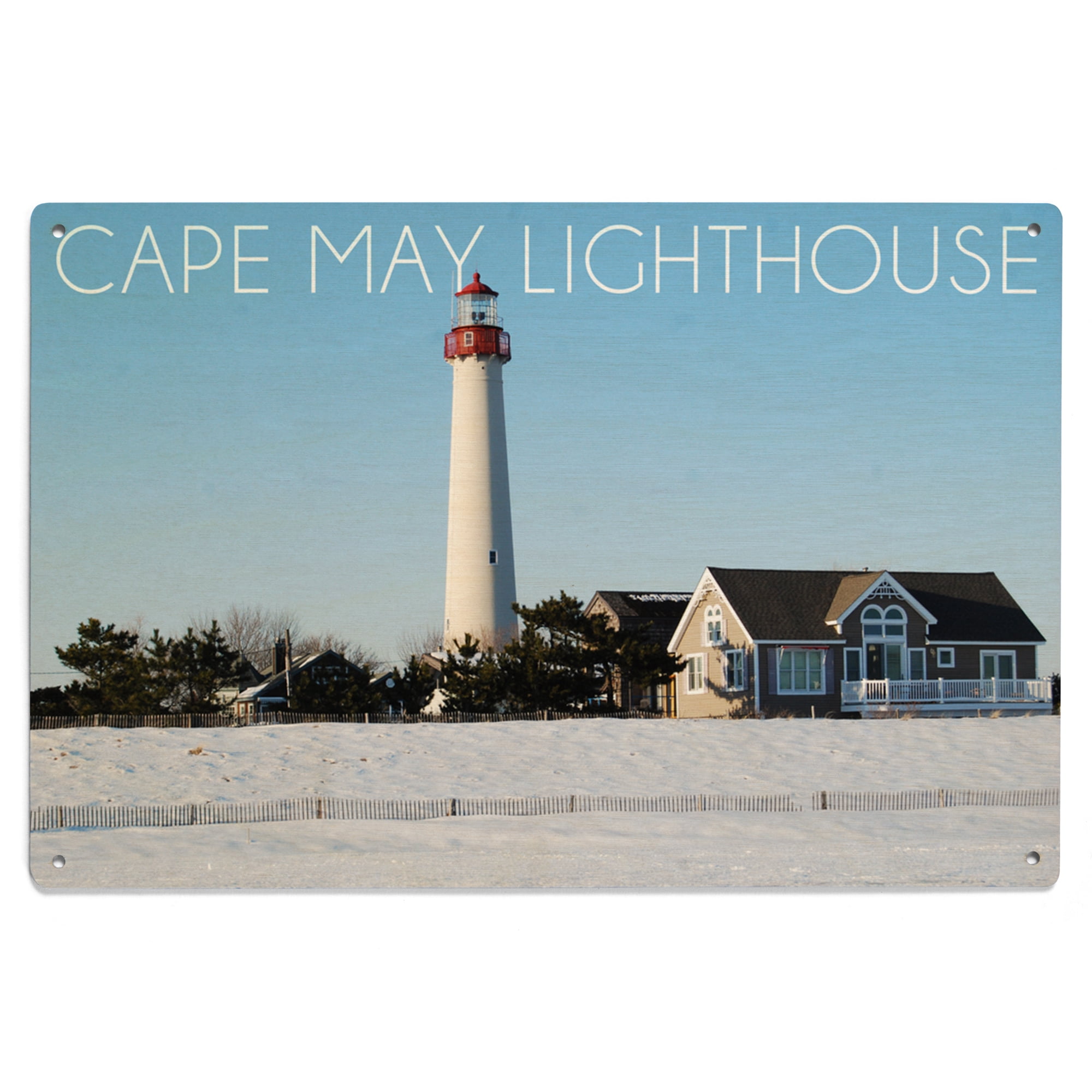 Cape May, New Jersey, Lighthouse in Winter Birch Wood Wall Sign (6x9 ...