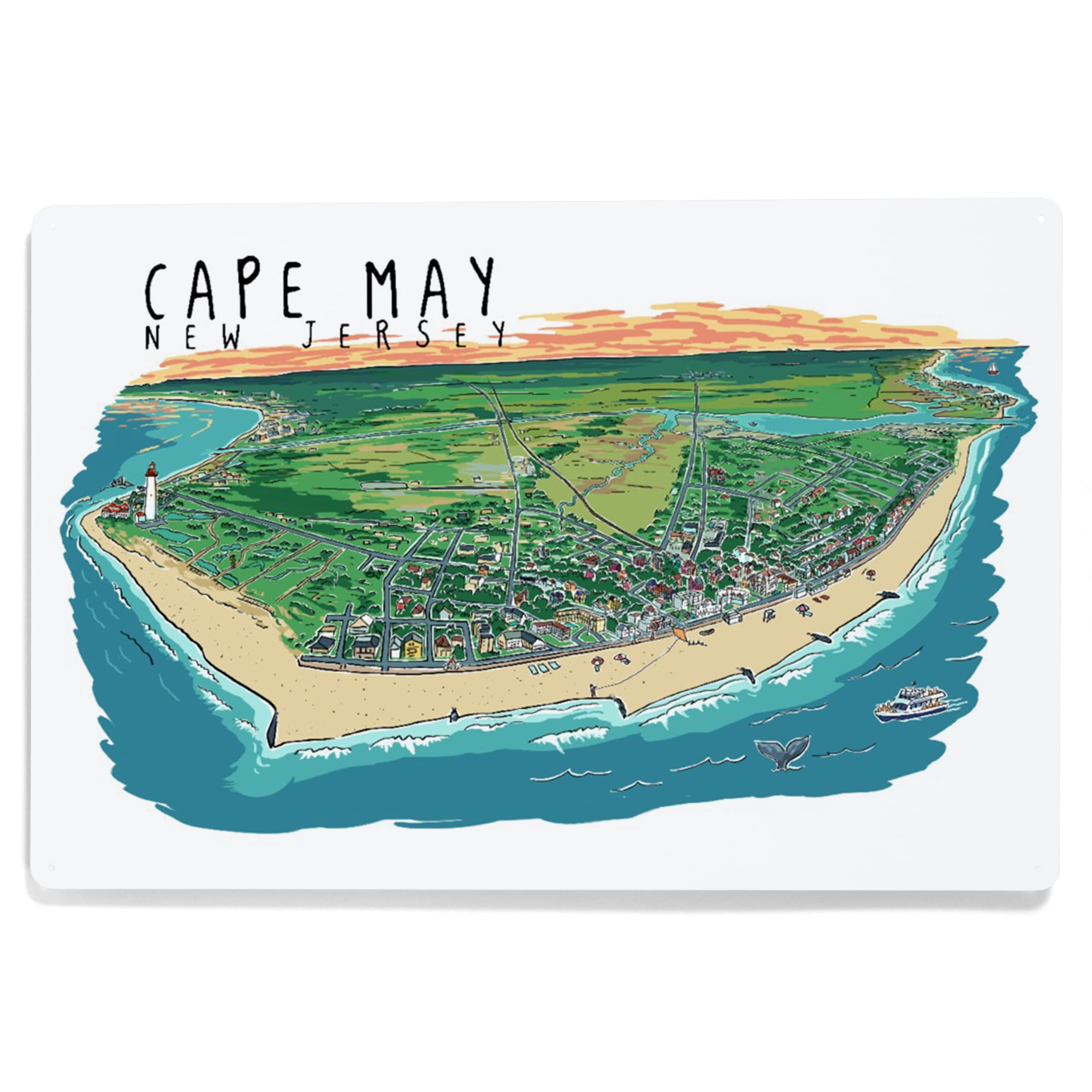 Cape May, New Jersey, Line Drawing (12x18 Aluminum Art, Indoor Outdoor ...