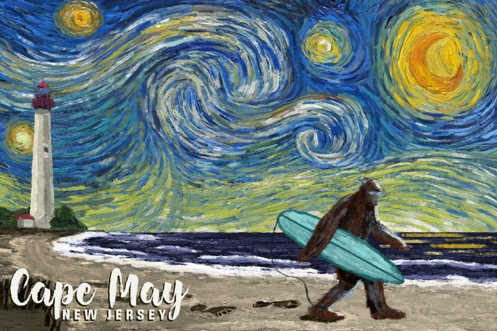 Cape May, New Jersey, Starry Night, Bigfoot on the Beach (24x36 Giclee ...