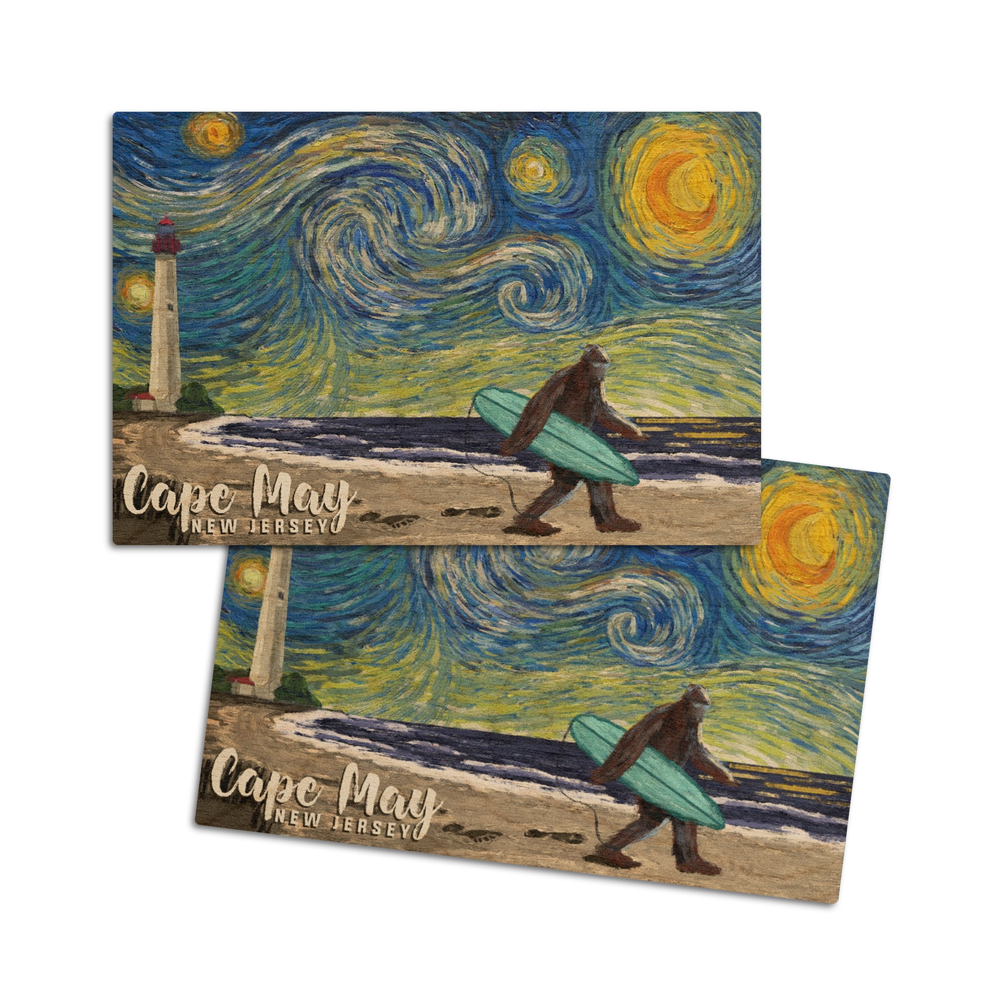 Cape May, New Jersey, Starry Night, Bigfoot on the Beach (4x6 Birch ...