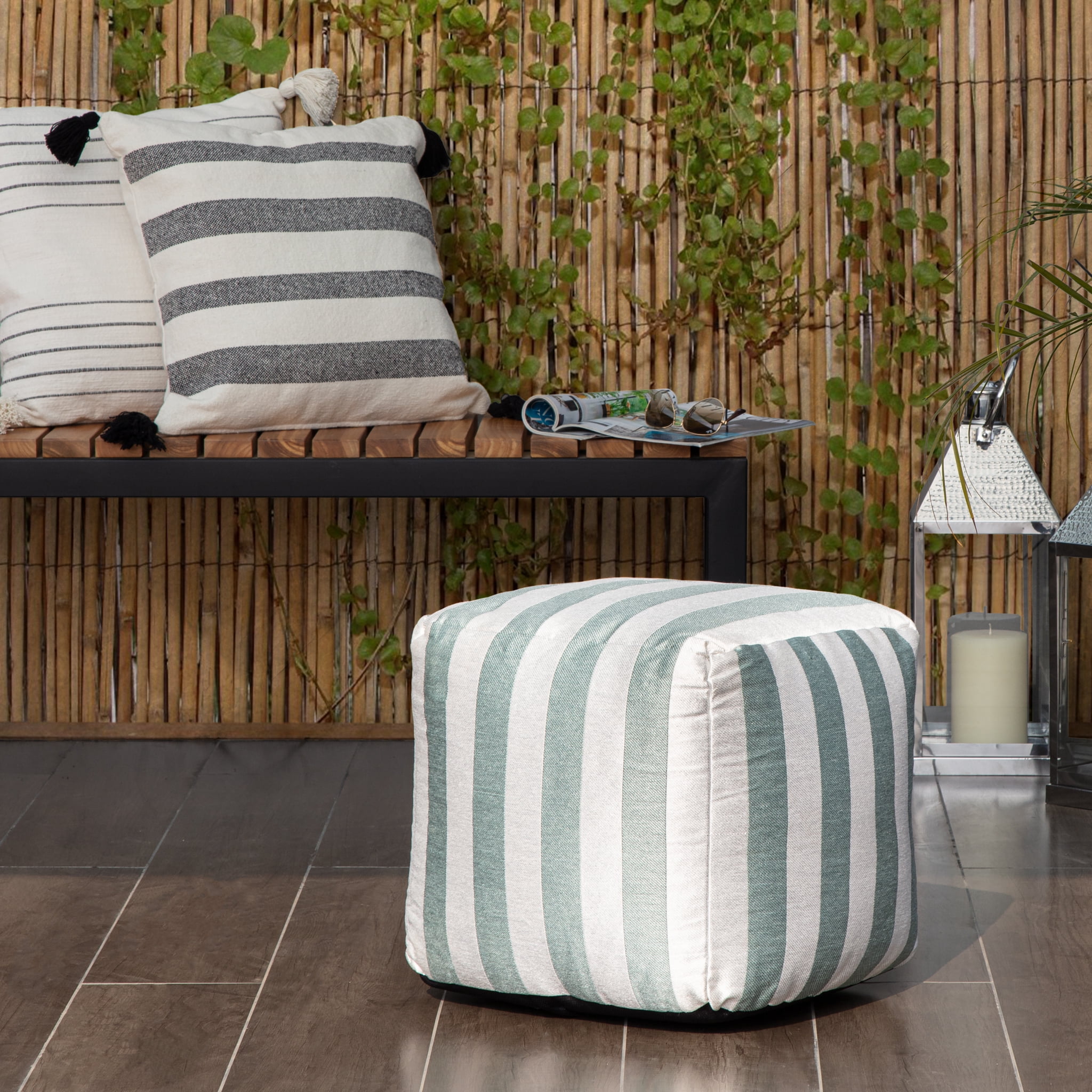 Cape May Teal 18" x 18" x 18" Teal & Ivory Pouf - Walmart.com