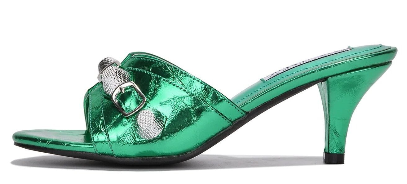 Cape Robbin Cameli Green Stud Detail Kitten Heel Slip On Open Rounded ...