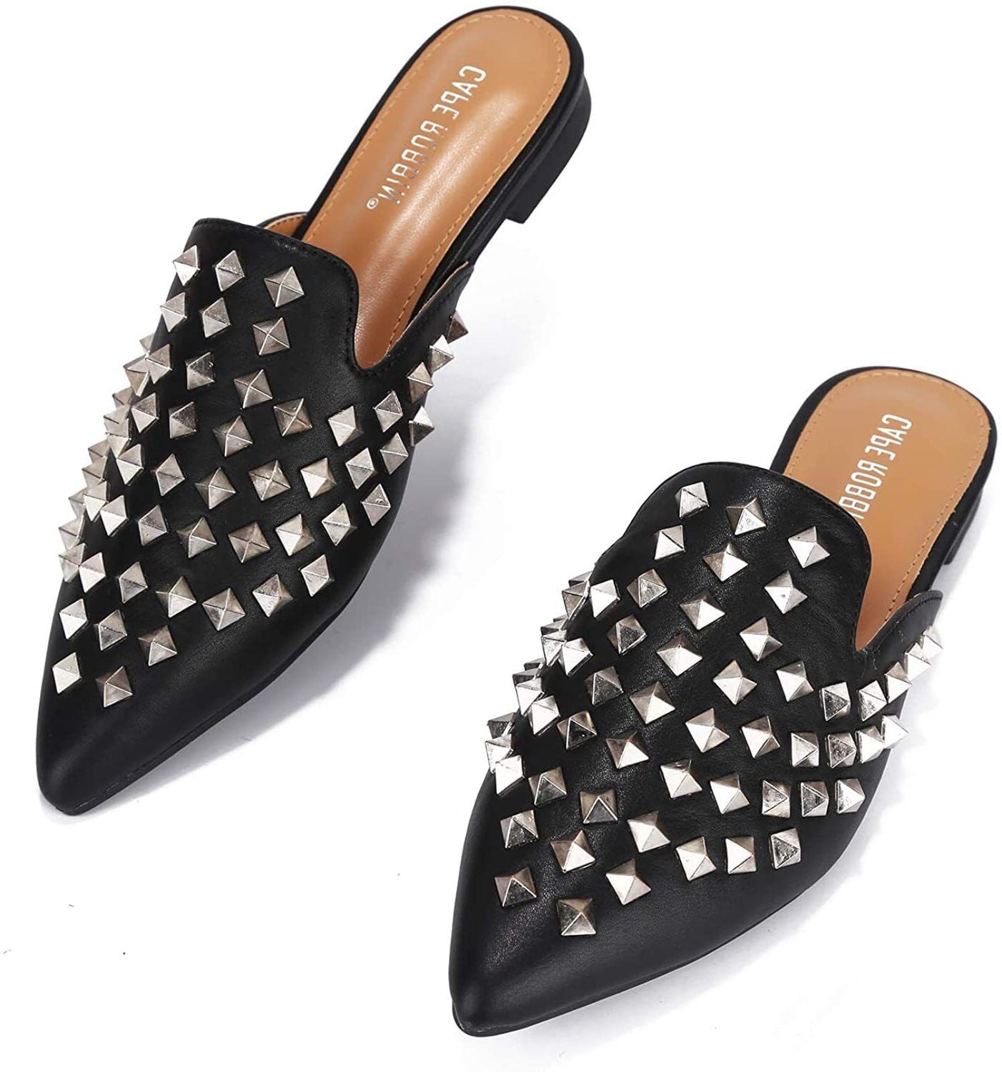 Cape Robbin Enny Slip On Flat Sandals Black pointed Toe Embellished ...