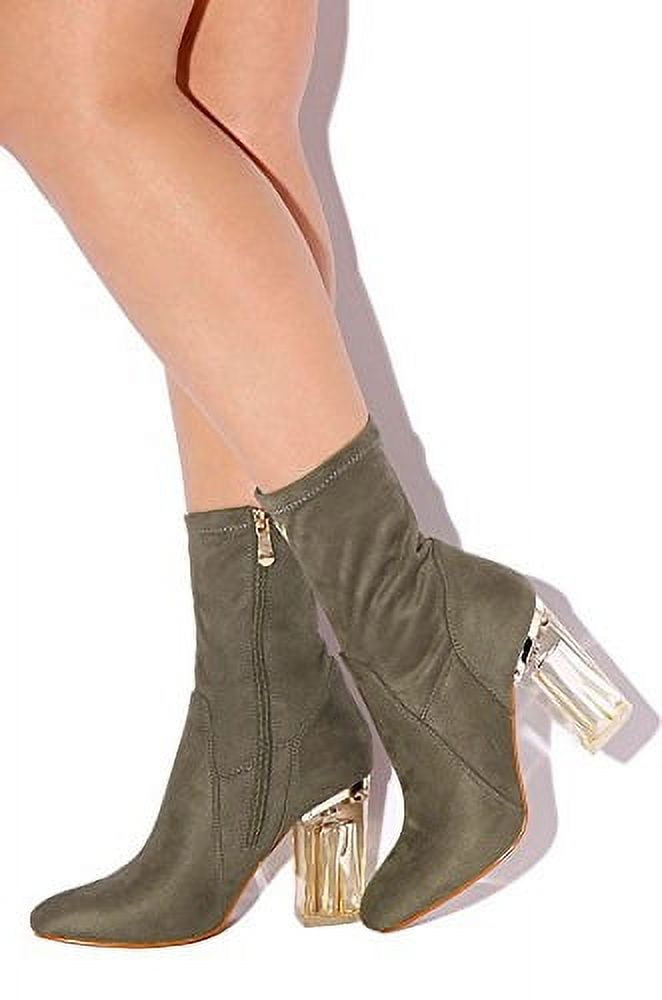 Cape Robbin Fay-1 No Frontin Glass Heel Stretch Suede Ankle Boot Olive ...