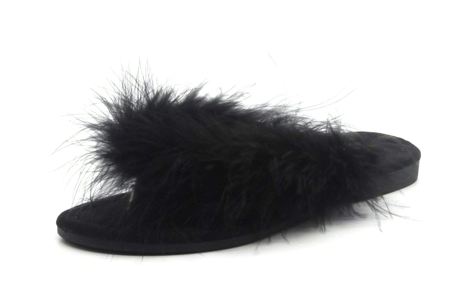 Cape Robbin Gale Black Feather Furry Flat Thong Flip Flop Fashion Slide ...