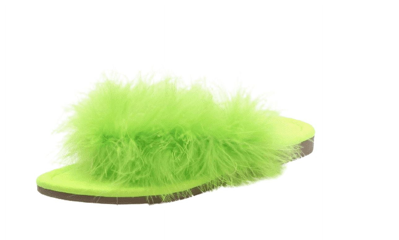 Cape Robbin Gale Lime Neon Feather Furry Flat Flip Flop Fashion Slide ...