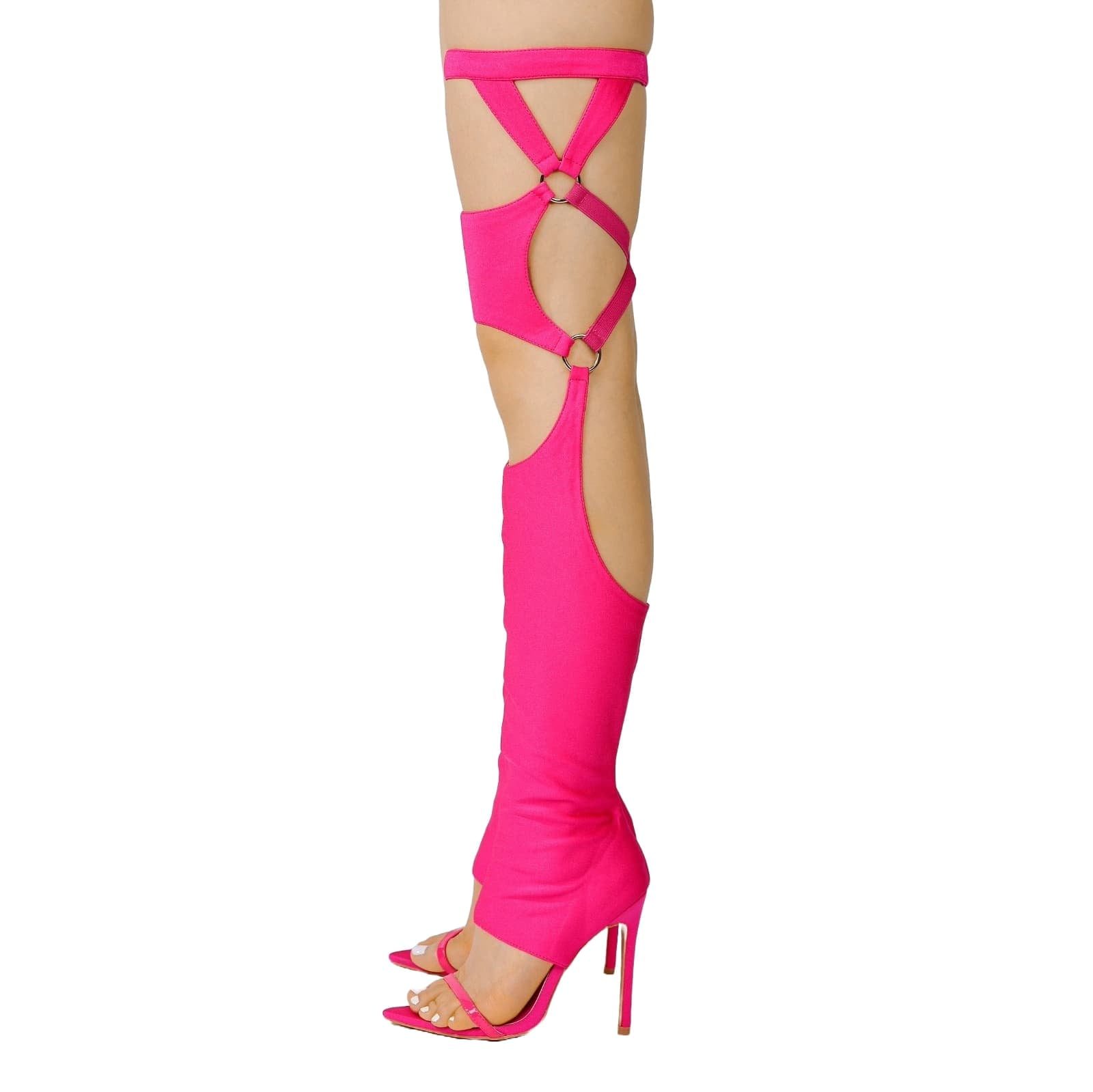 Cape Robbin Gealia Pink Stiletto Heel Pointed Toe Thigh High Gladiator ...