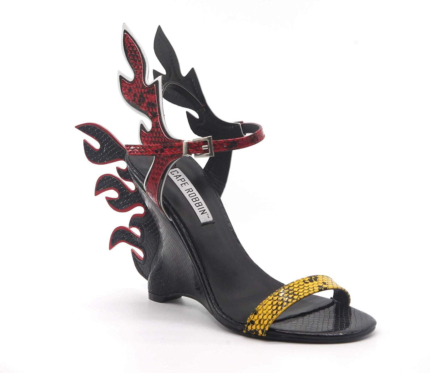 Cape Robbin Hell flame Black Snake Flame Ankle Strap Wedge Heels ...
