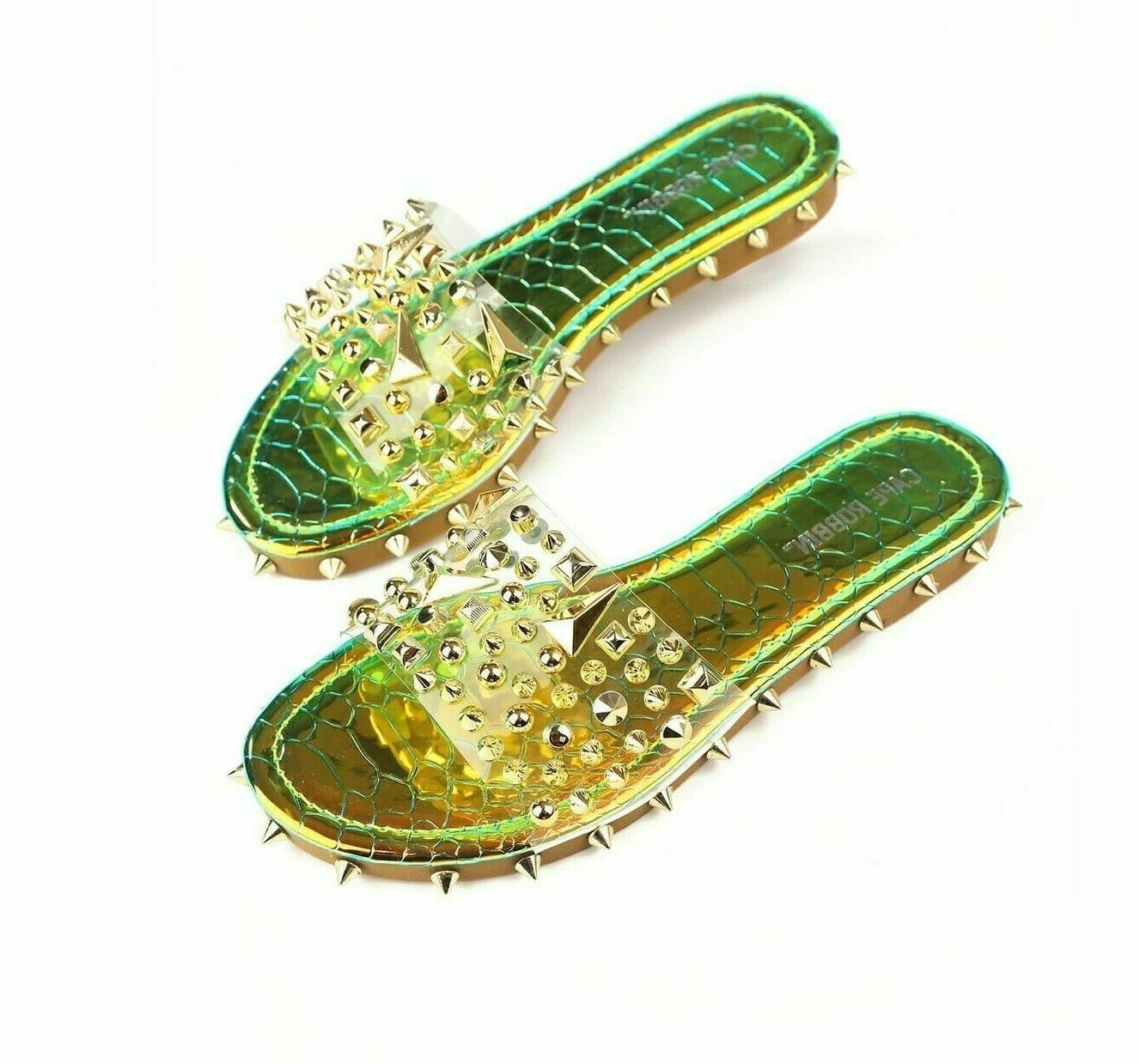 Cape Robbin Inclination Mermaid Green Clear Flat Mule Slide Sandals ...
