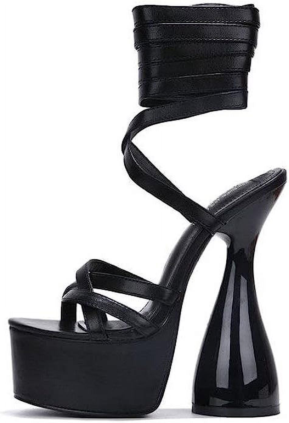 Cape Robbin JULEE Black Super High Heel Platform Strappy Cone Heeled ...