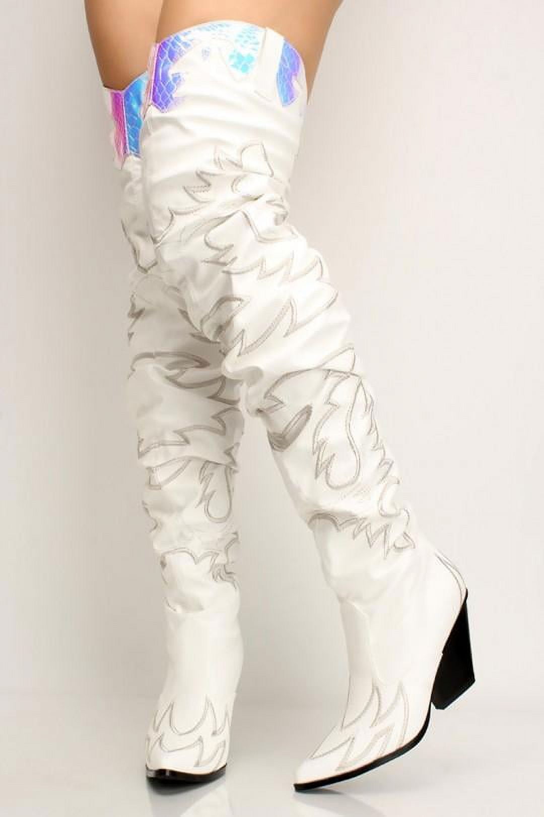 Cape Robbin Kelsey-21 White Over The Knee Pointed Toe Western Thigh ...