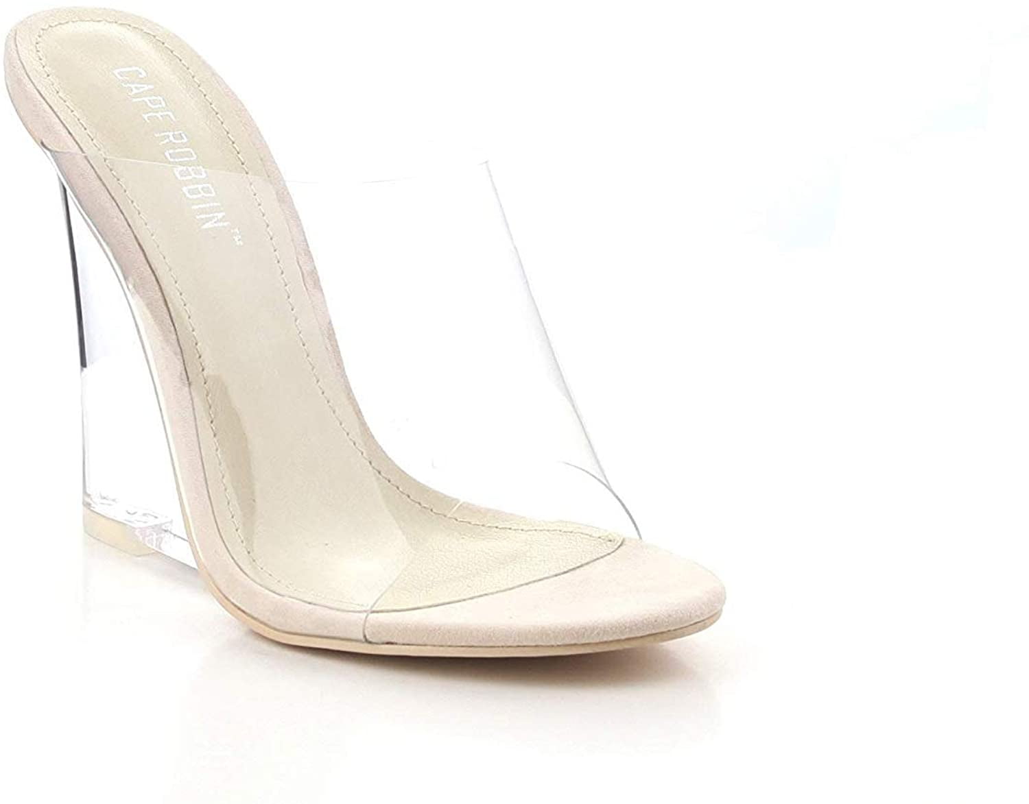 Cape Robbin Lemonade Clear Chunky Block Wedge Transparent Open Toe ...