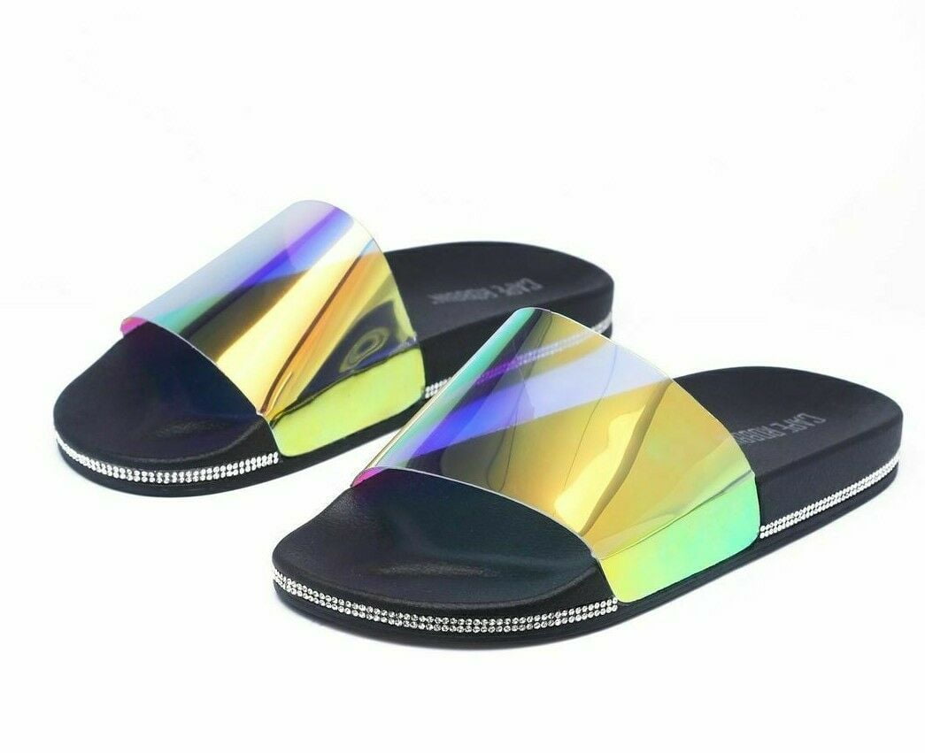 Cape Robbin Malaga Black Flip Flop Slide Sandals Clear Open Toe Mule ...