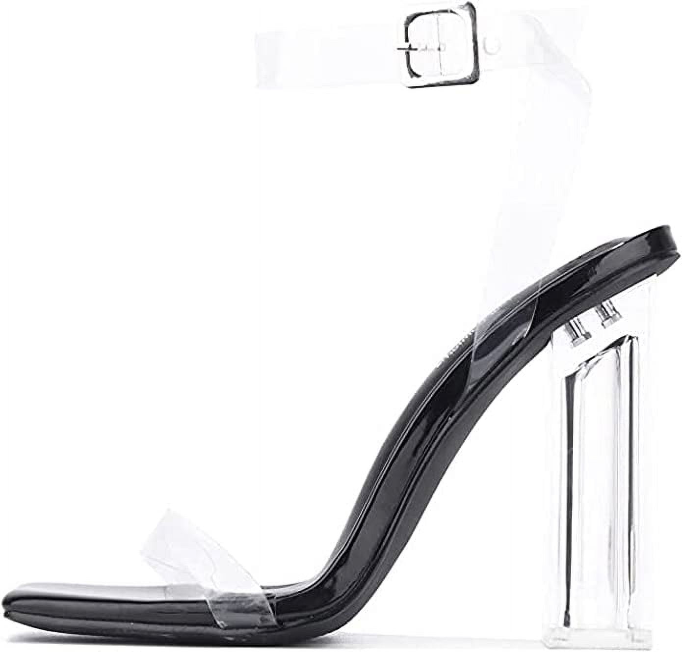 Cape Robbin Maria-2 Black Square Clear Block High Heel Transparent Open ...